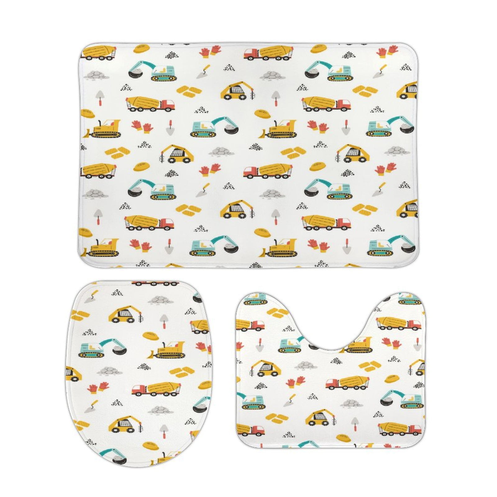 Cartoon Engineering Car Bathroom Rugs Set 3 Piece with Non-Slip Bath ...