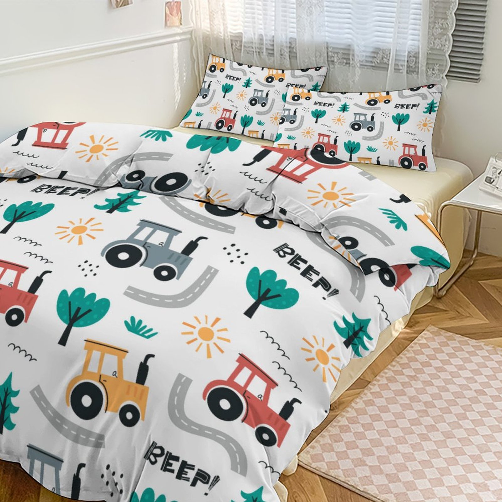 Cartoon Engineering Car Bedding Set Couple Bedclothes Pillowcase ...