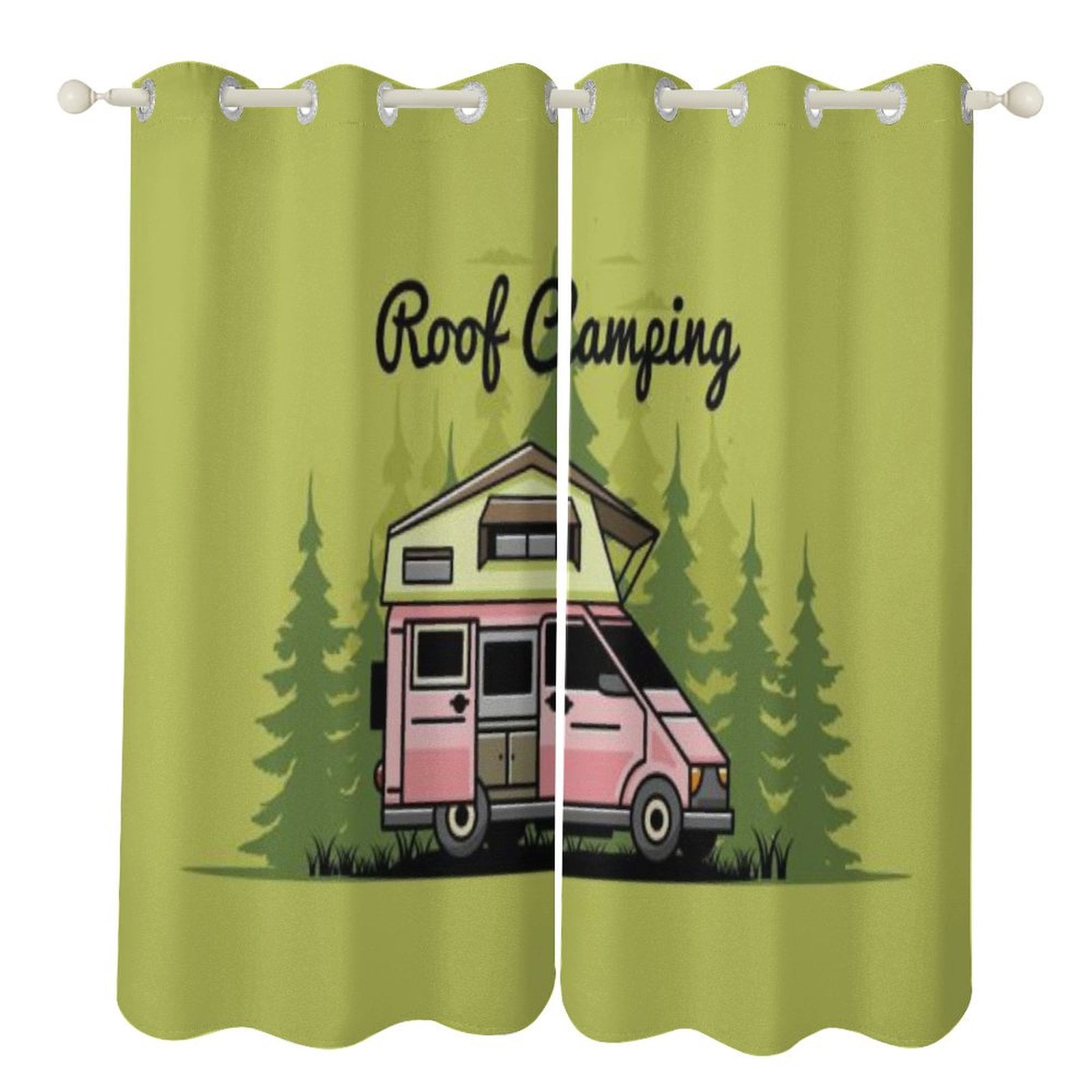 Cartoon Engineering Car Camping 2 Panels 3D Printing Pattern Curtain ...