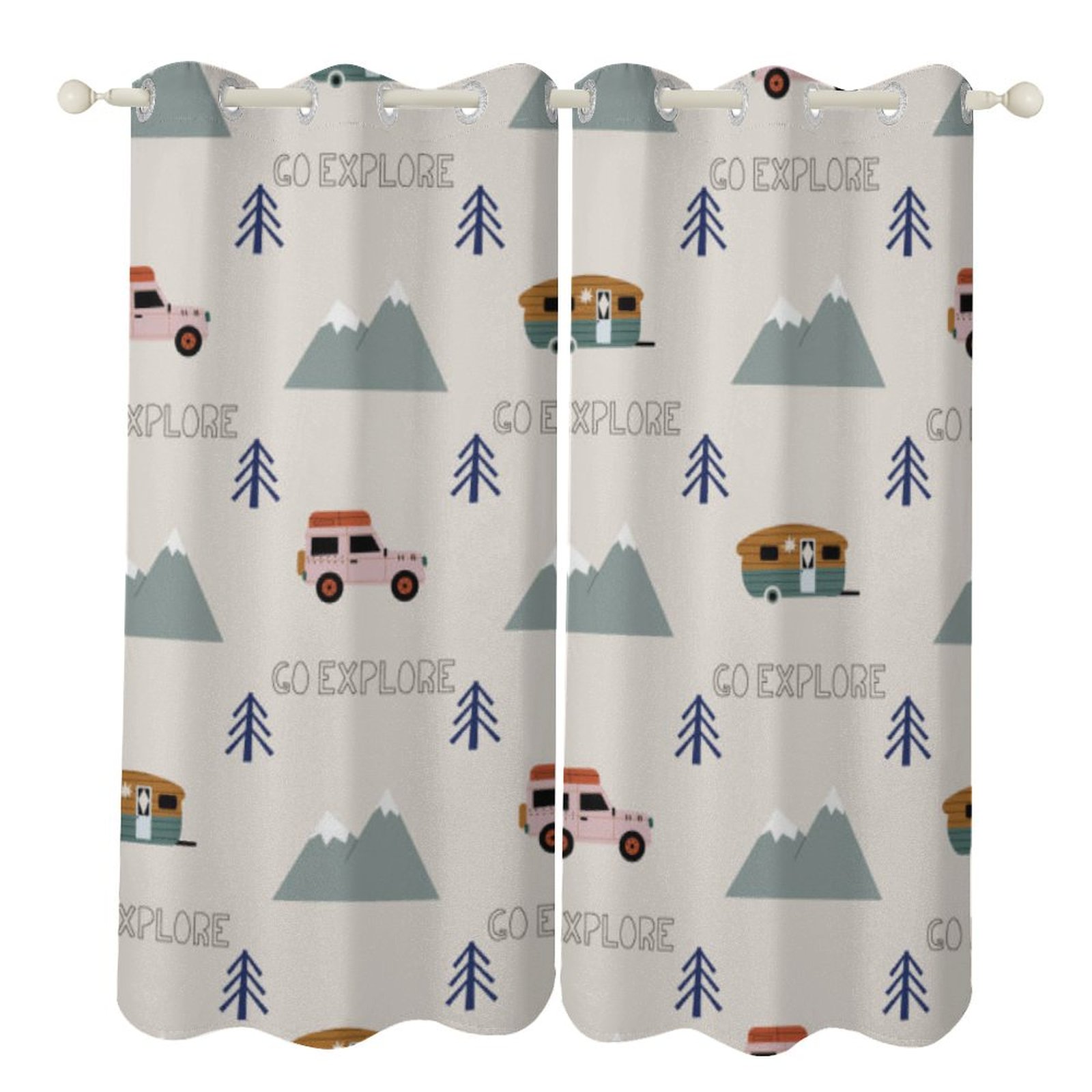 Cartoon Engineering Car Camping 2 Panels 3D Printing Pattern Curtain ...