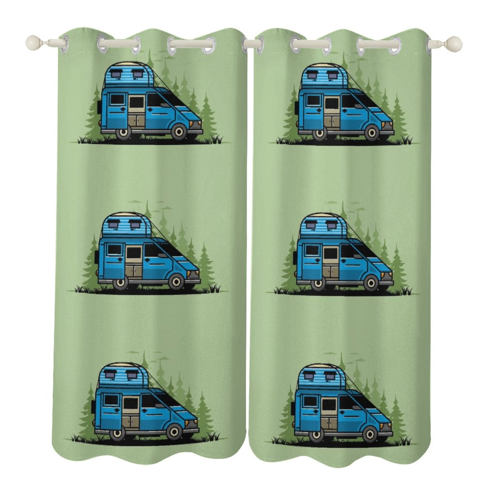 Cartoon Engineering Car Camping 2 Panels 3D Printing Pattern Curtain ...
