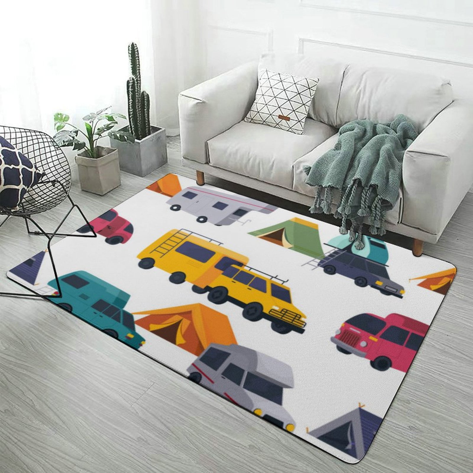 Cartoon Engineering Car Camping Area Rugs Carpet Suitable for Living ...