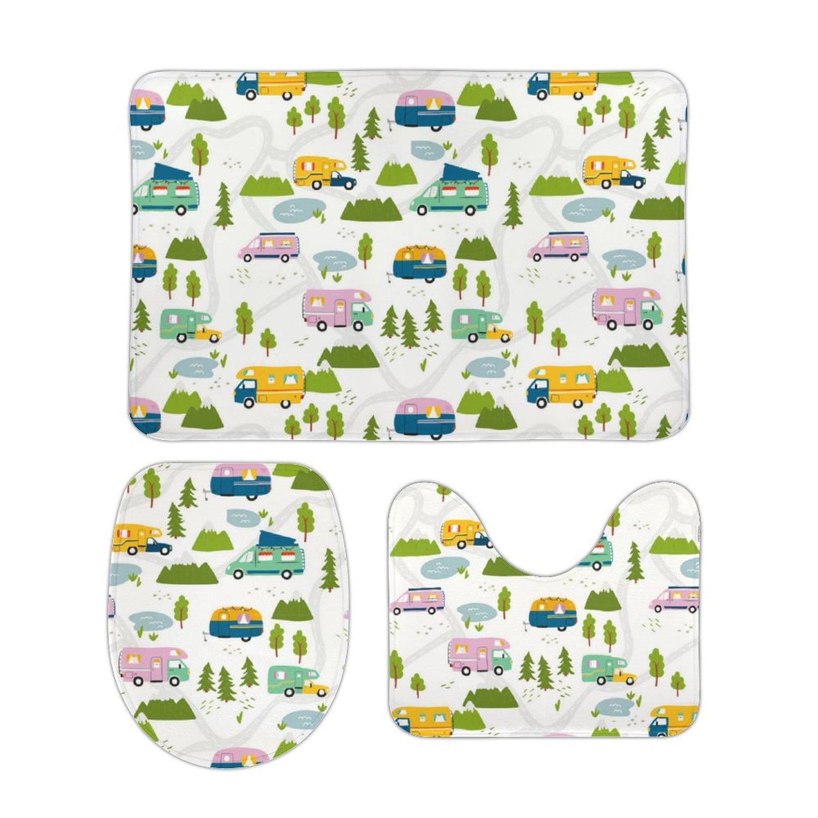 Cartoon Engineering Car Camping Bathroom Rugs Set 3 Piece with Non-Slip ...