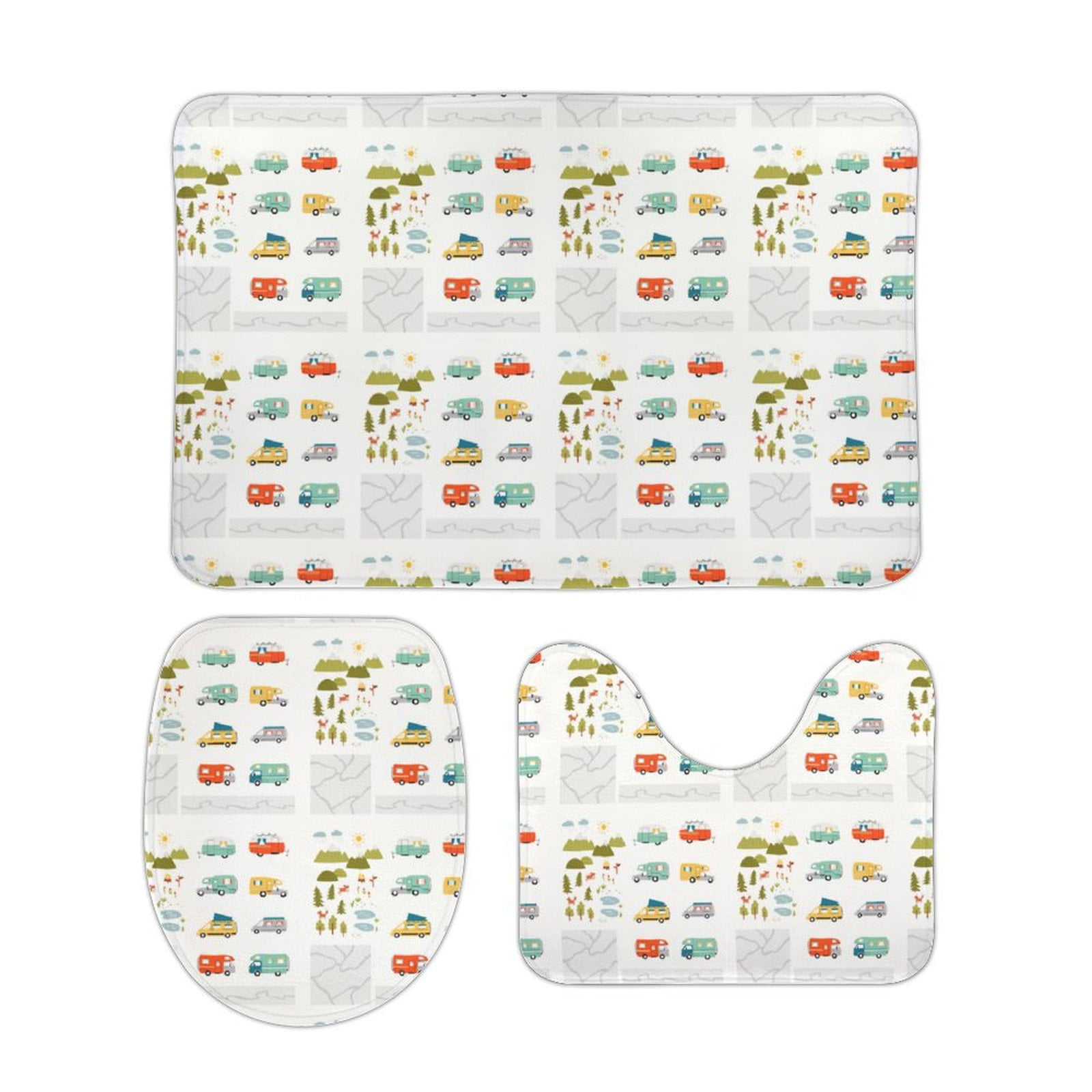 Cartoon Engineering Car Camping Bathroom Rugs Set 3 Piece with Non-Slip ...