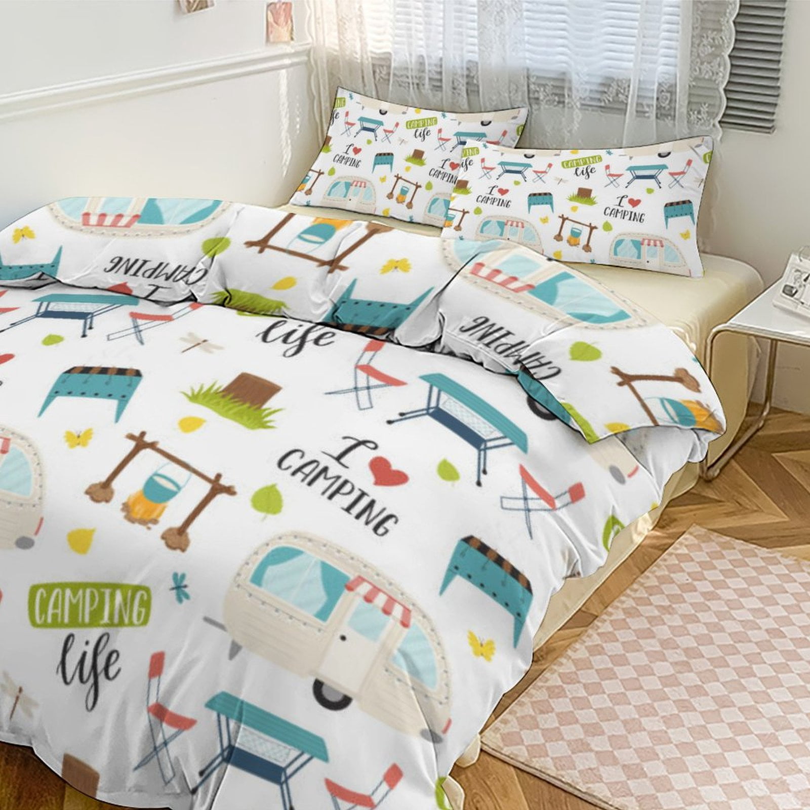 Cartoon Engineering Car Camping Bedding Set Couple Bedclothes ...