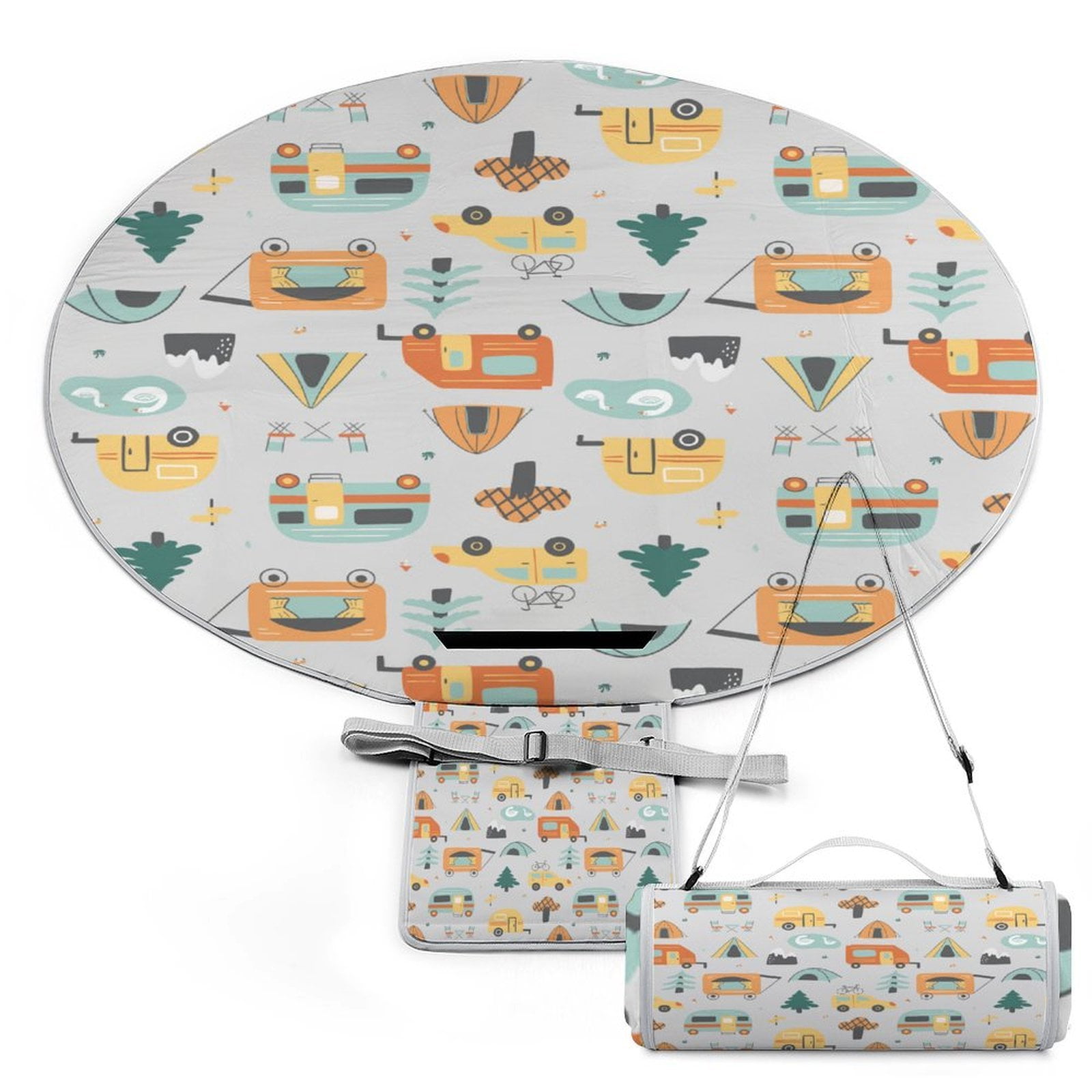 Cartoon Engineering Car Camping Large Round Picnic Outdoor Blanket ...