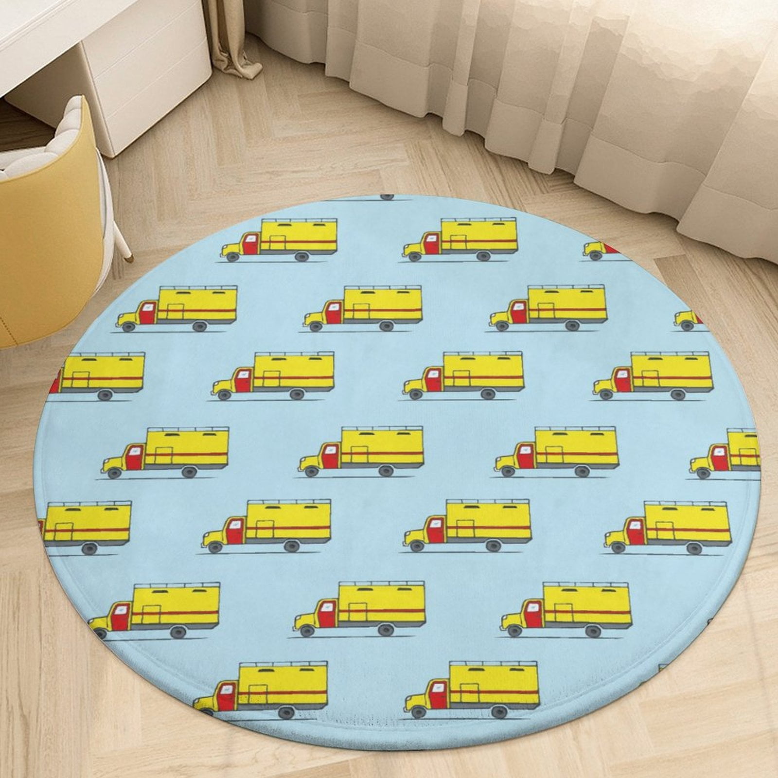 Cartoon Engineering Car Camping Round Area Rugs for Bedroom Living Room ...
