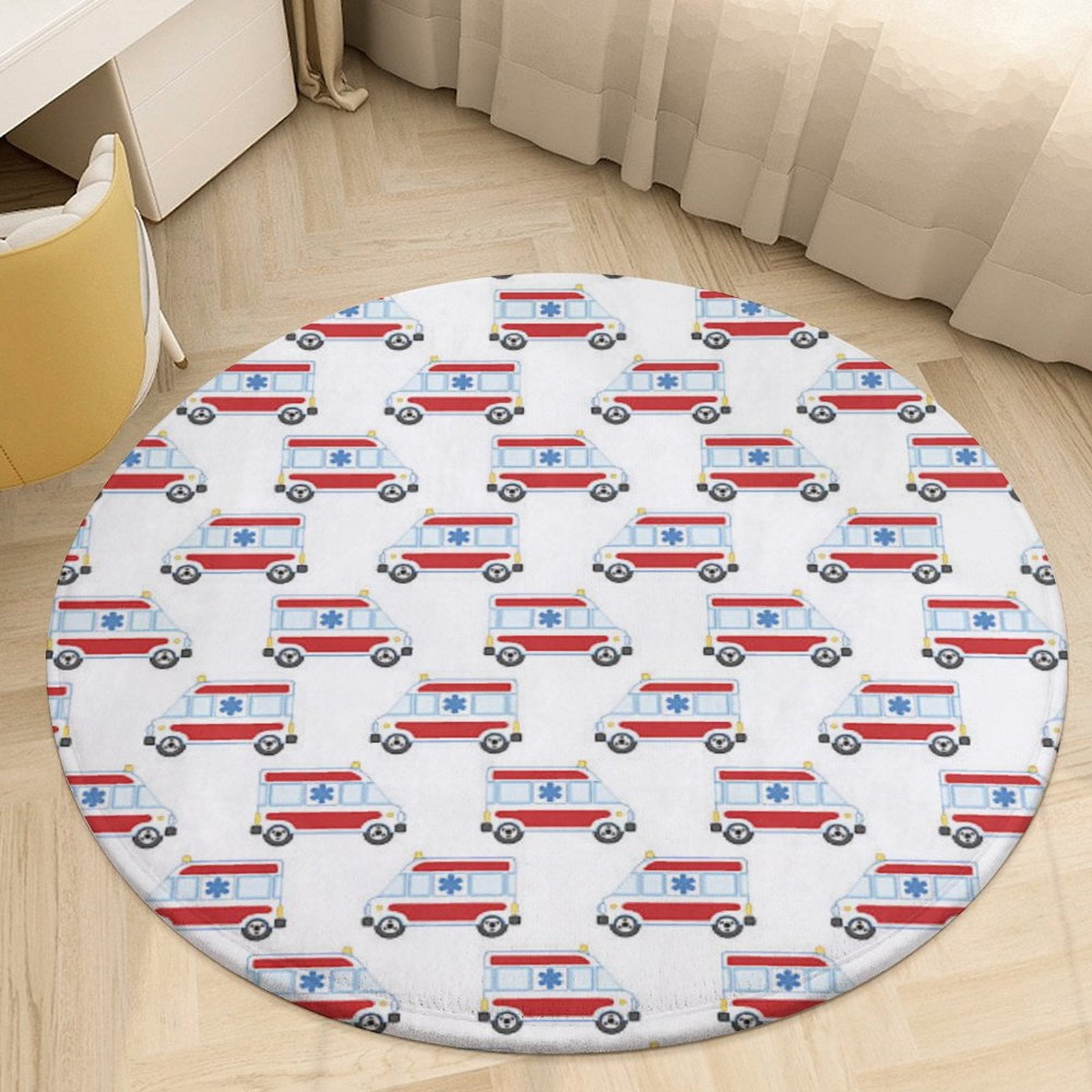 Cartoon Engineering Car Camping Round Area Rugs for Bedroom Living Room ...