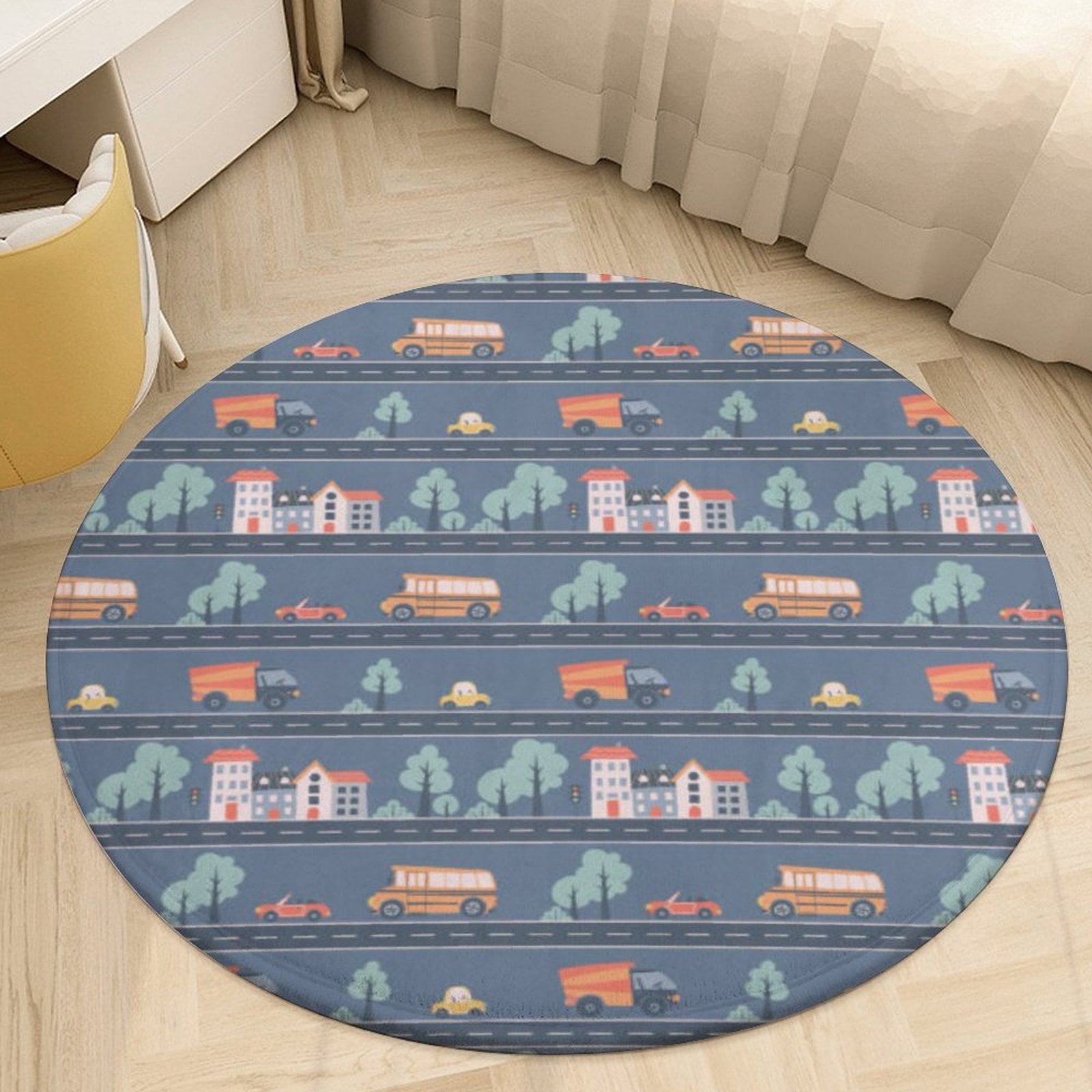 Cartoon Engineering Car Camping Round Area Rugs for Bedroom Living Room ...