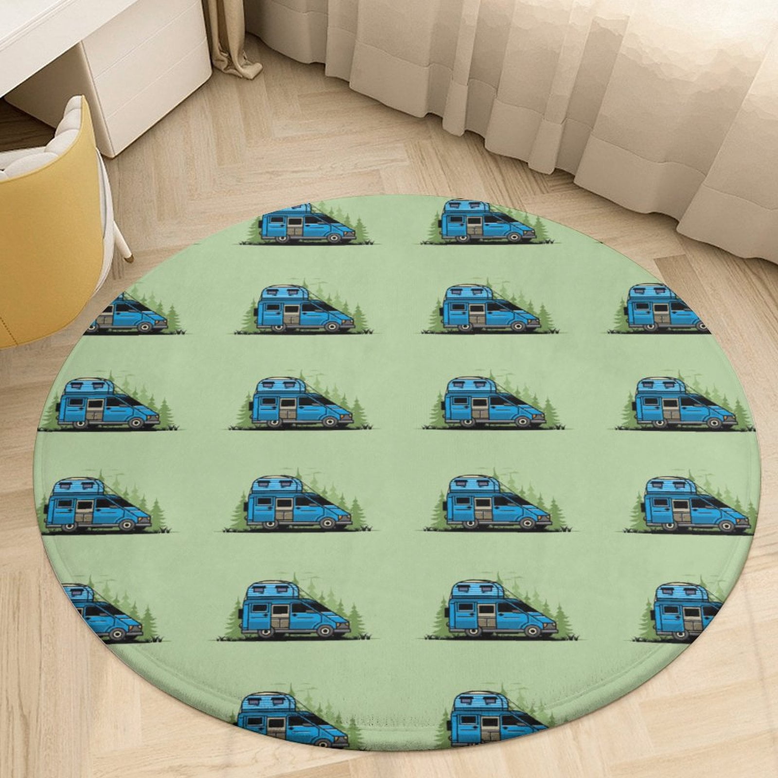 Cartoon Engineering Car Camping Round Area Rugs for Bedroom Living Room ...