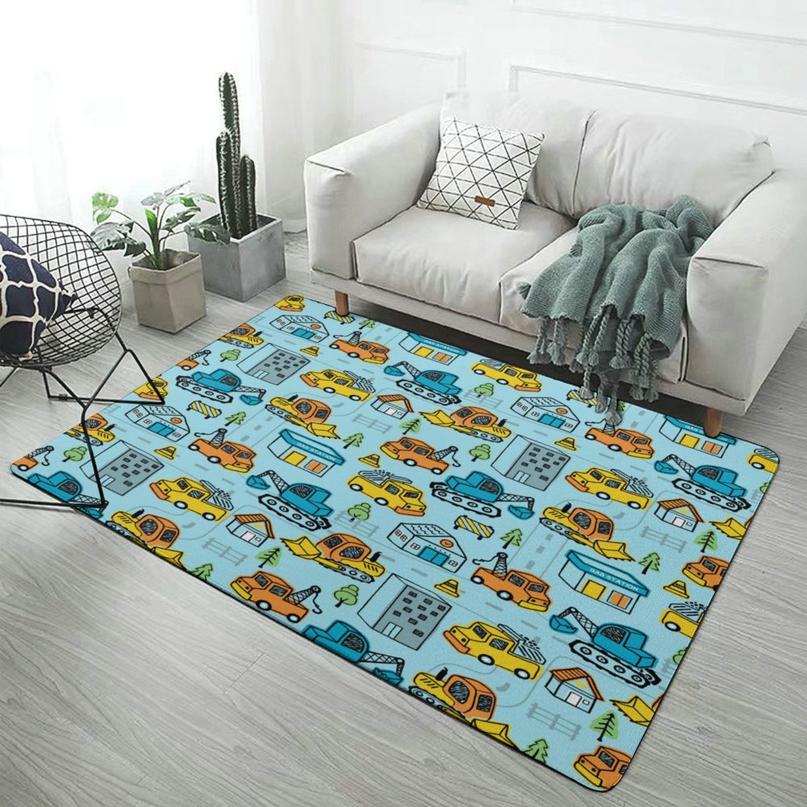 Cartoon Engineering Car Carpet Style Living Room Bedroom Rug Modern 3d ...