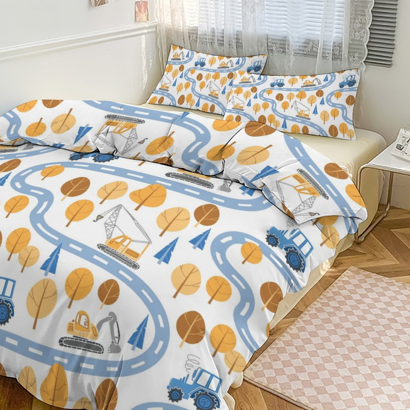 Cartoon Engineering Car Duvet Cover Set Bedding Set Polyester Quilt ...