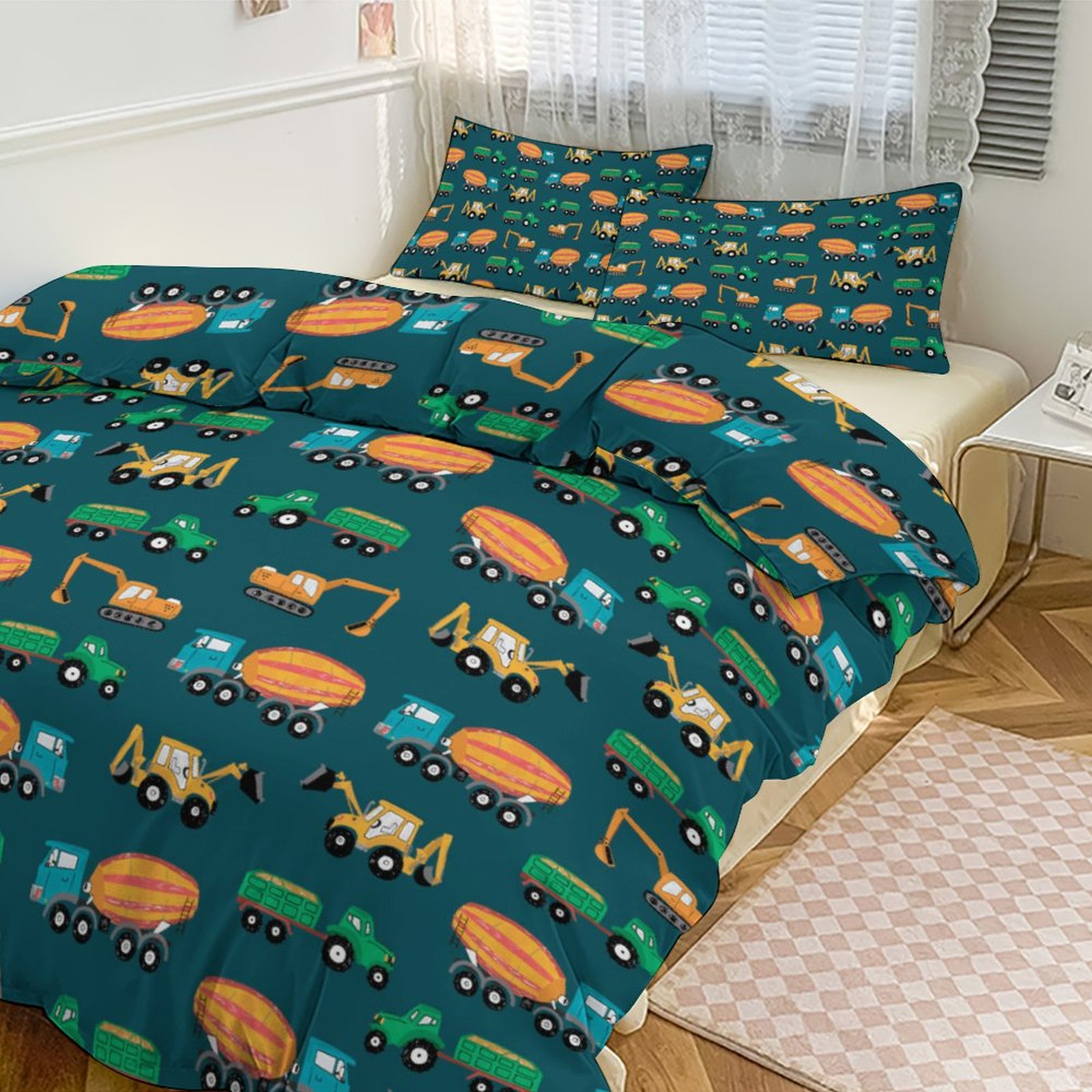Cartoon Engineering Car Duvet Cover Set Bedding Set Polyester Quilt ...