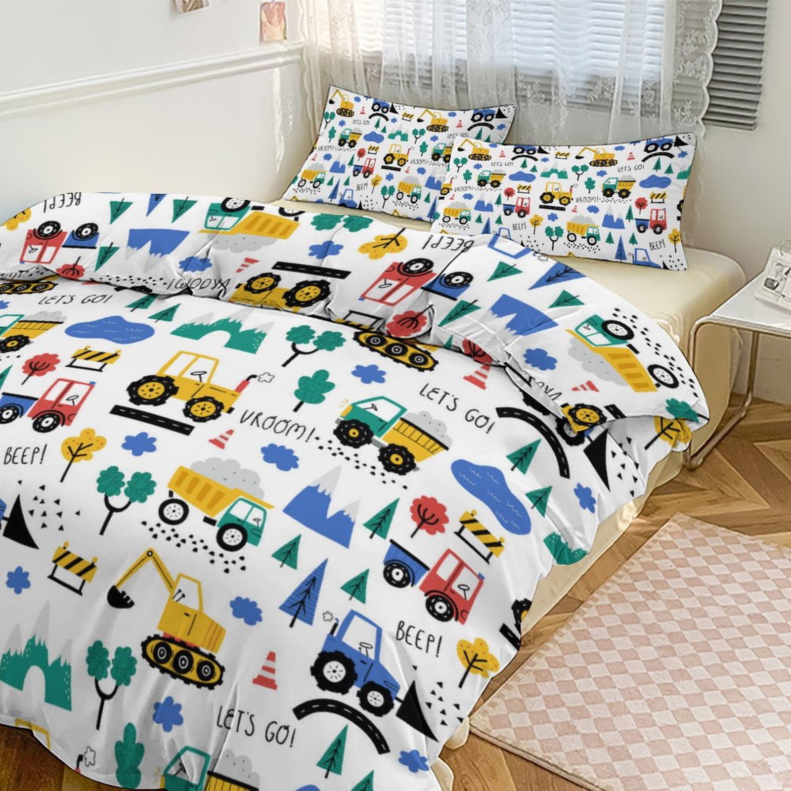 Cartoon Engineering Car Duvet Cover Set Bedding Set Polyester Quilt ...