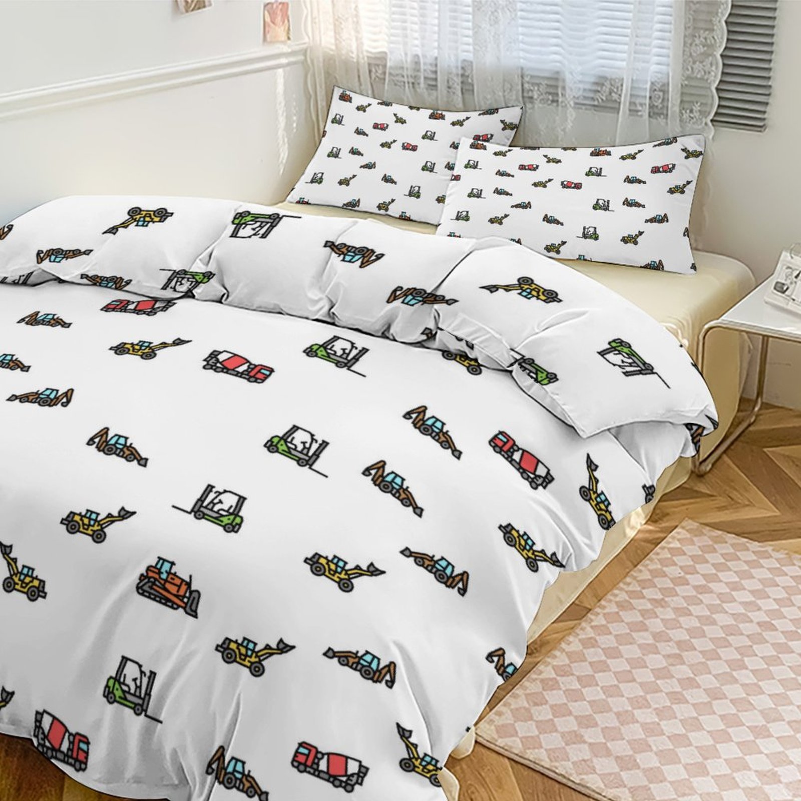 Cartoon Engineering Car Duvet Cover Set Themed Multicolor Polyester ...