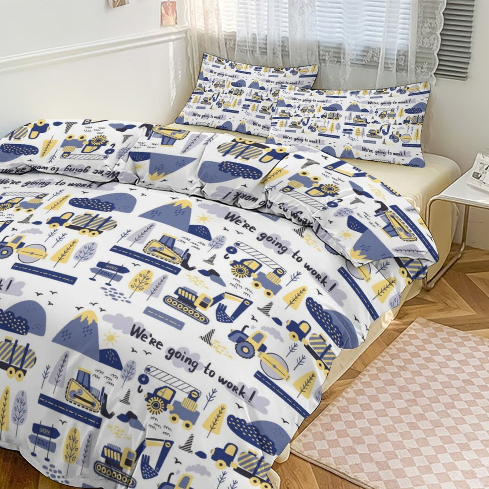 Cartoon Engineering Car Duvet Cover Set Themed Multicolor Polyester ...