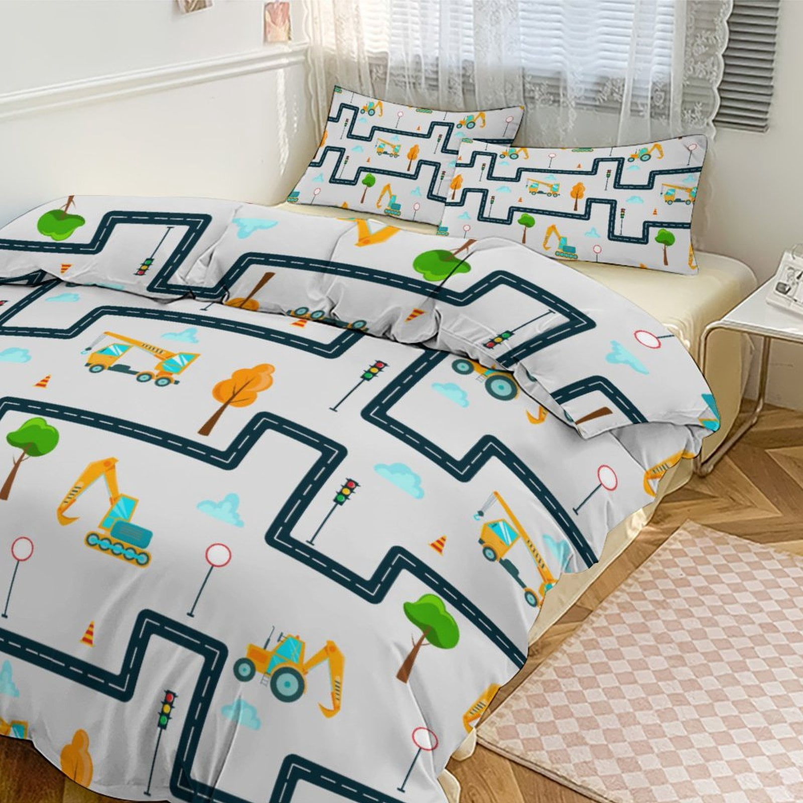 Cartoon Engineering Car Duvet Cover Set Themed Multicolor Polyester ...