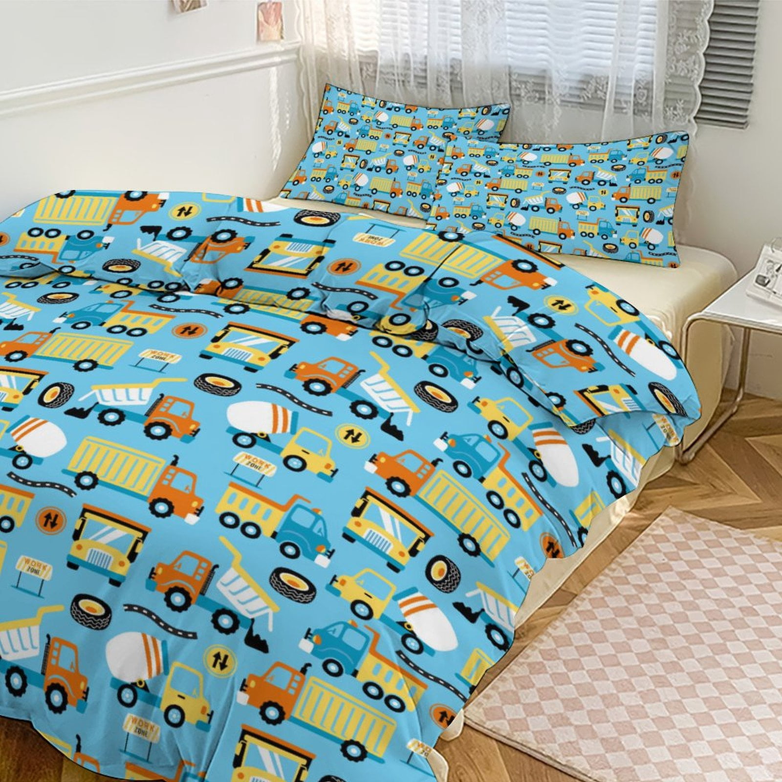 Cartoon Engineering Car Duvet Cover Set Themed Multicolor Polyester ...