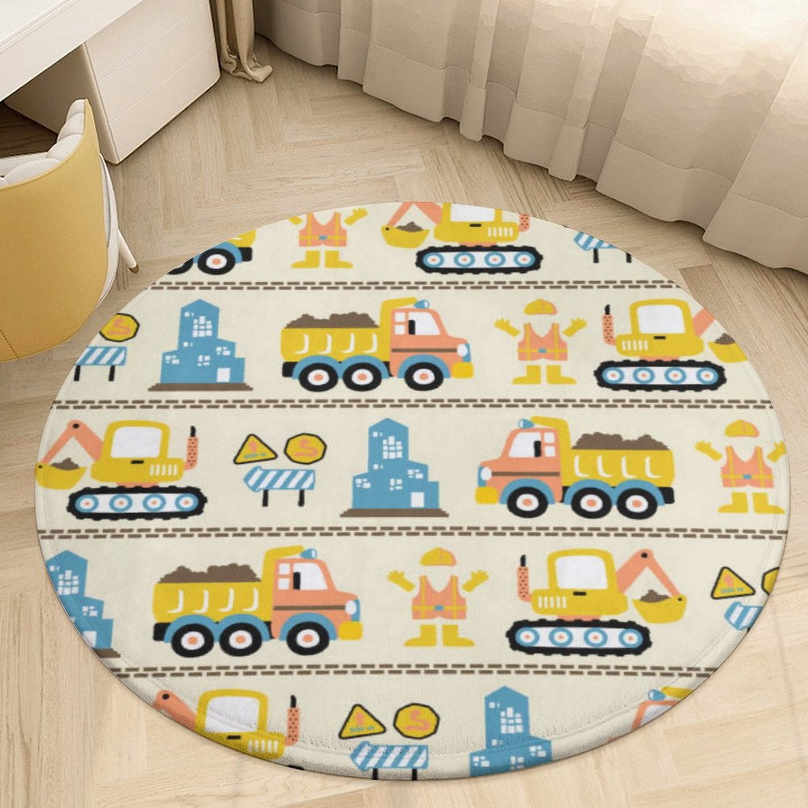 Cartoon Engineering Car Round Area Rugs for Bedroom Living Room, 3FT ...