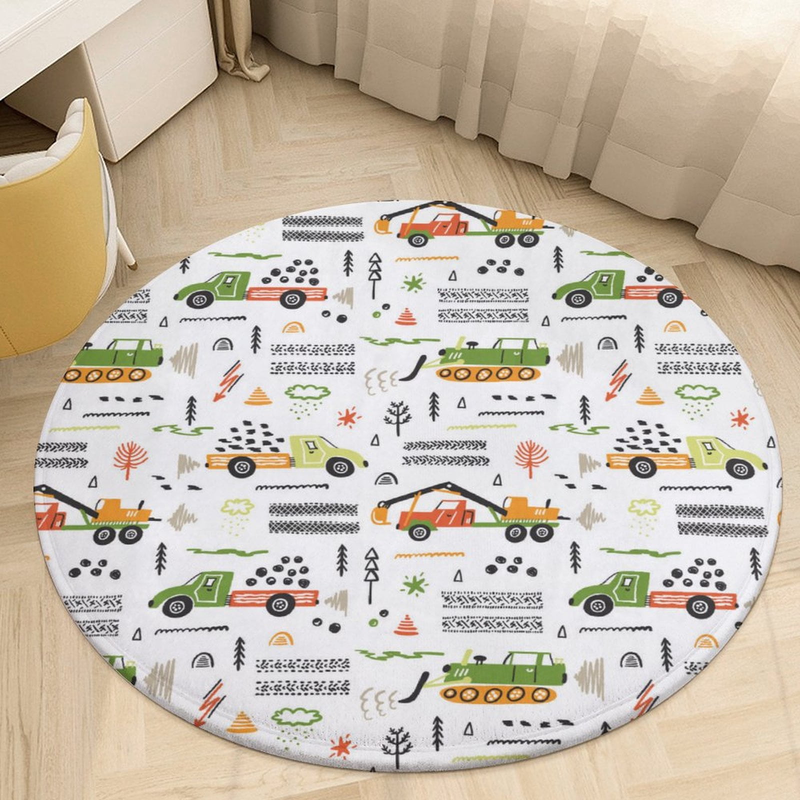 Cartoon Engineering Car Round Area Rugs for Bedroom Living Room, 3FT ...