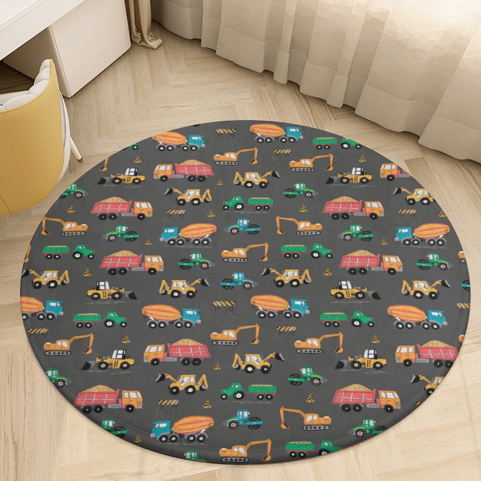 Cartoon Engineering Car Round Area Rugs for Bedroom Living Room, 3FT ...