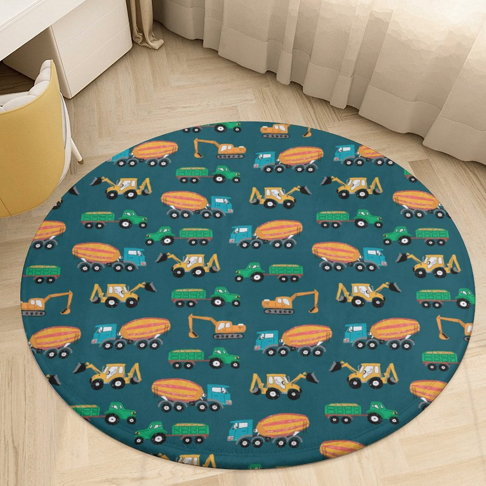 Cartoon Engineering Car Round Area Rugs for Bedroom Living Room, 3FT ...
