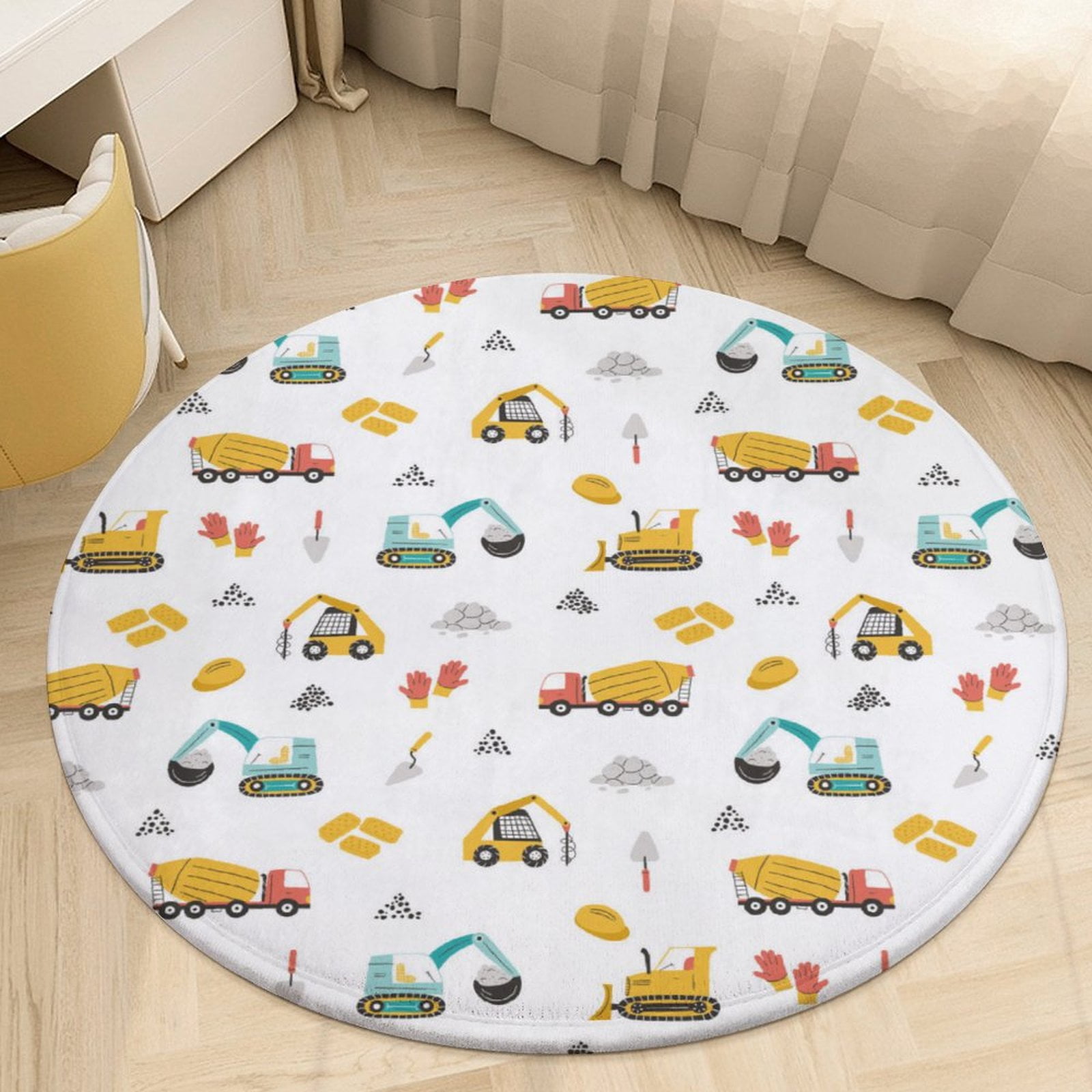 Cartoon Engineering Car Round Area Rugs for Bedroom Living Room, 4FT ...