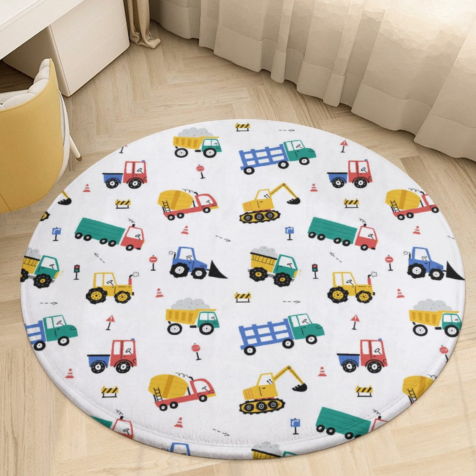 Cartoon Engineering Car Round Area Rugs for Bedroom Living Room, 4FT ...