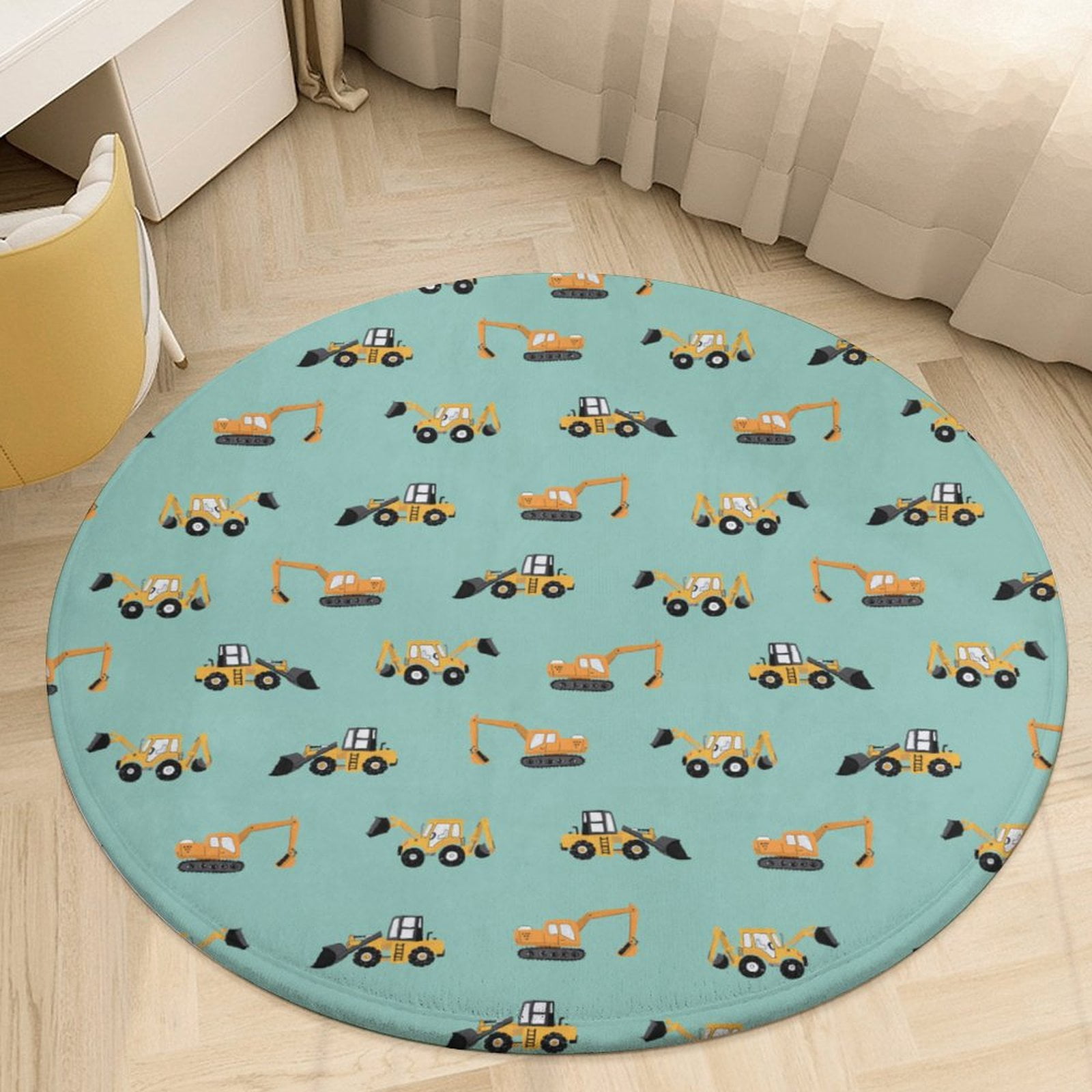 Cartoon Engineering Car Round Area Rugs for Bedroom Living Room, 4FT ...