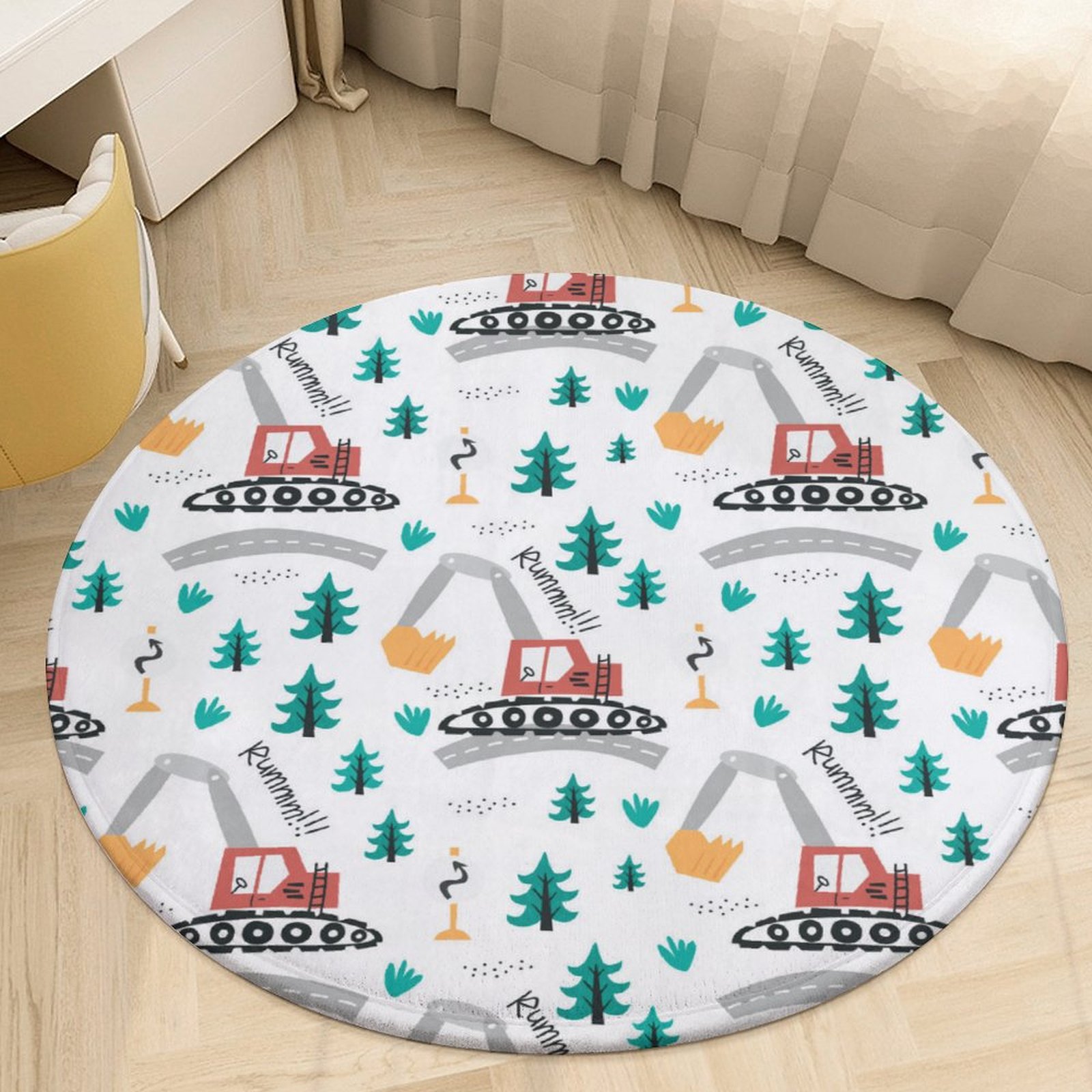 Cartoon Engineering Car Round Area Rugs for Bedroom Living Room, 4FT ...