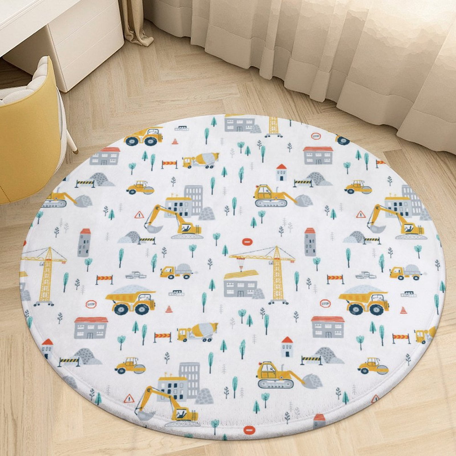 Cartoon Engineering Car Round Area Rugs for Bedroom Living Room, 4FT ...