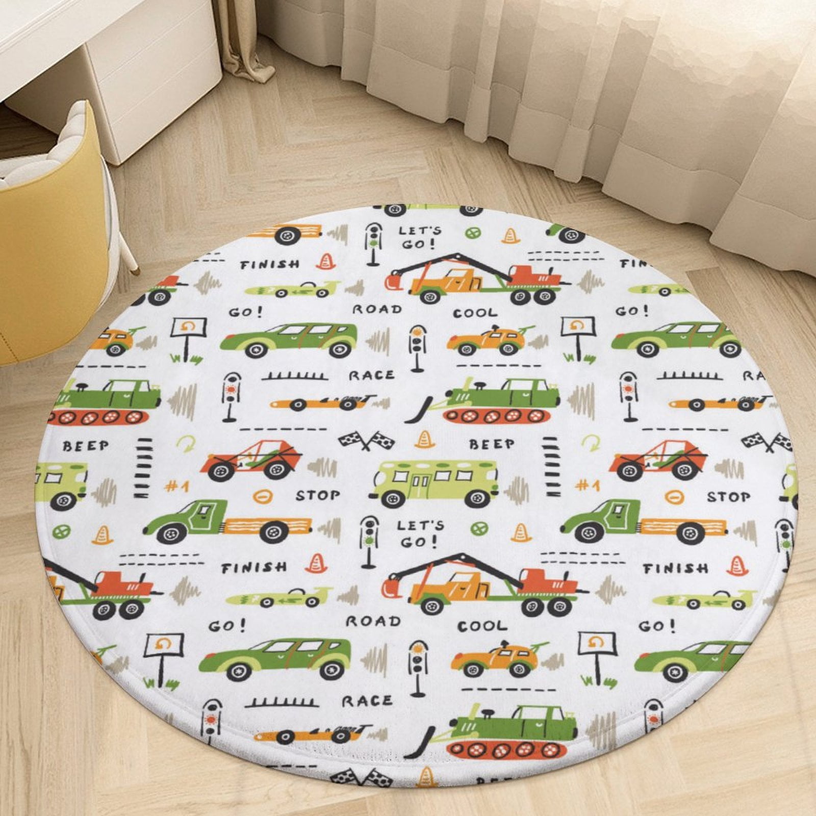 Cartoon Engineering Car Round Area Rugs for Bedroom Living Room, 4FT ...