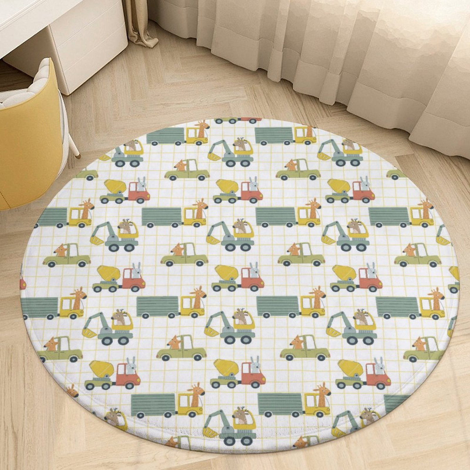 Cartoon Engineering Car Round Area Rugs for Bedroom Living Room, 4FT ...