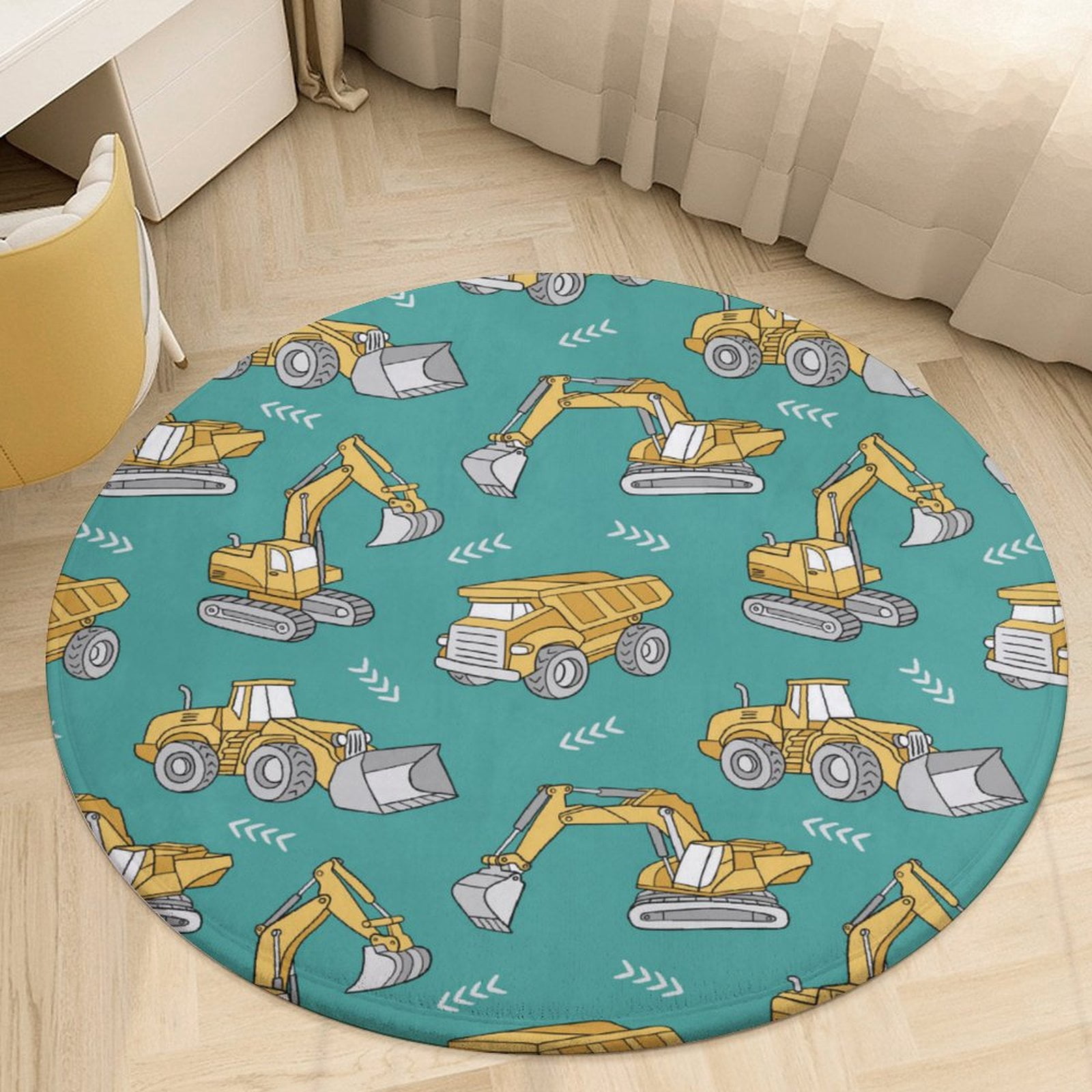 Cartoon Engineering Car Round Area Rugs for Bedroom Living Room, 4FT ...