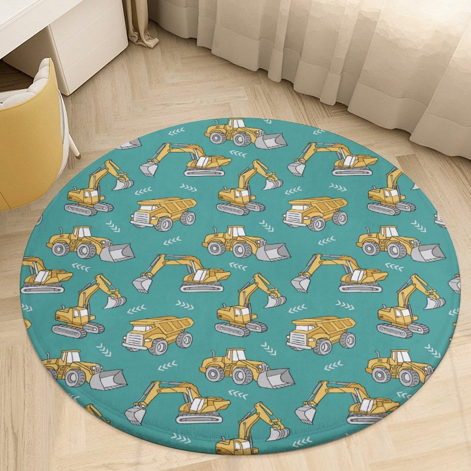 Cartoon Engineering Car Round Area Rugs for Bedroom Living Room, 5FT ...