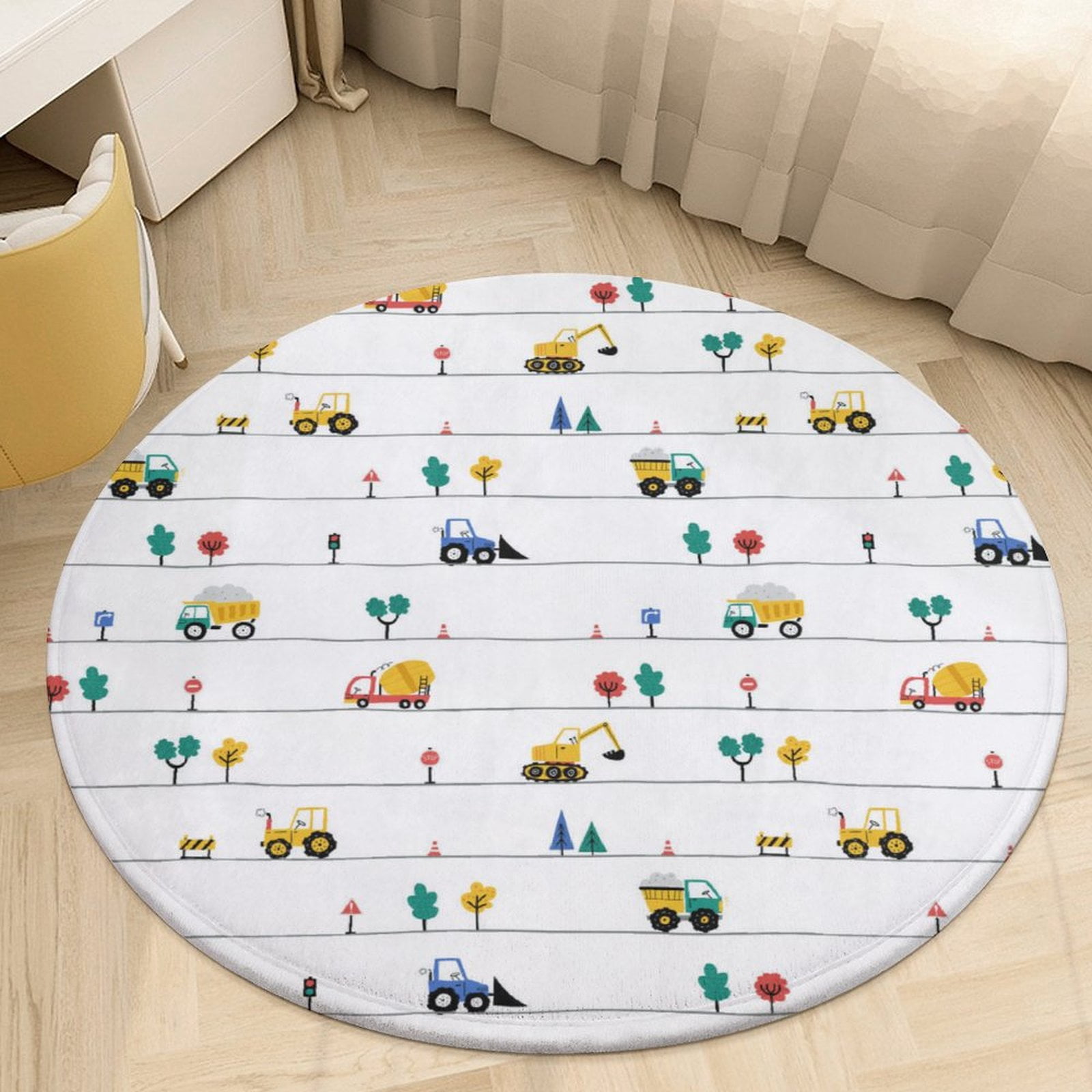 Cartoon Engineering Car Round Area Rugs for Bedroom Living Room, 5FT ...