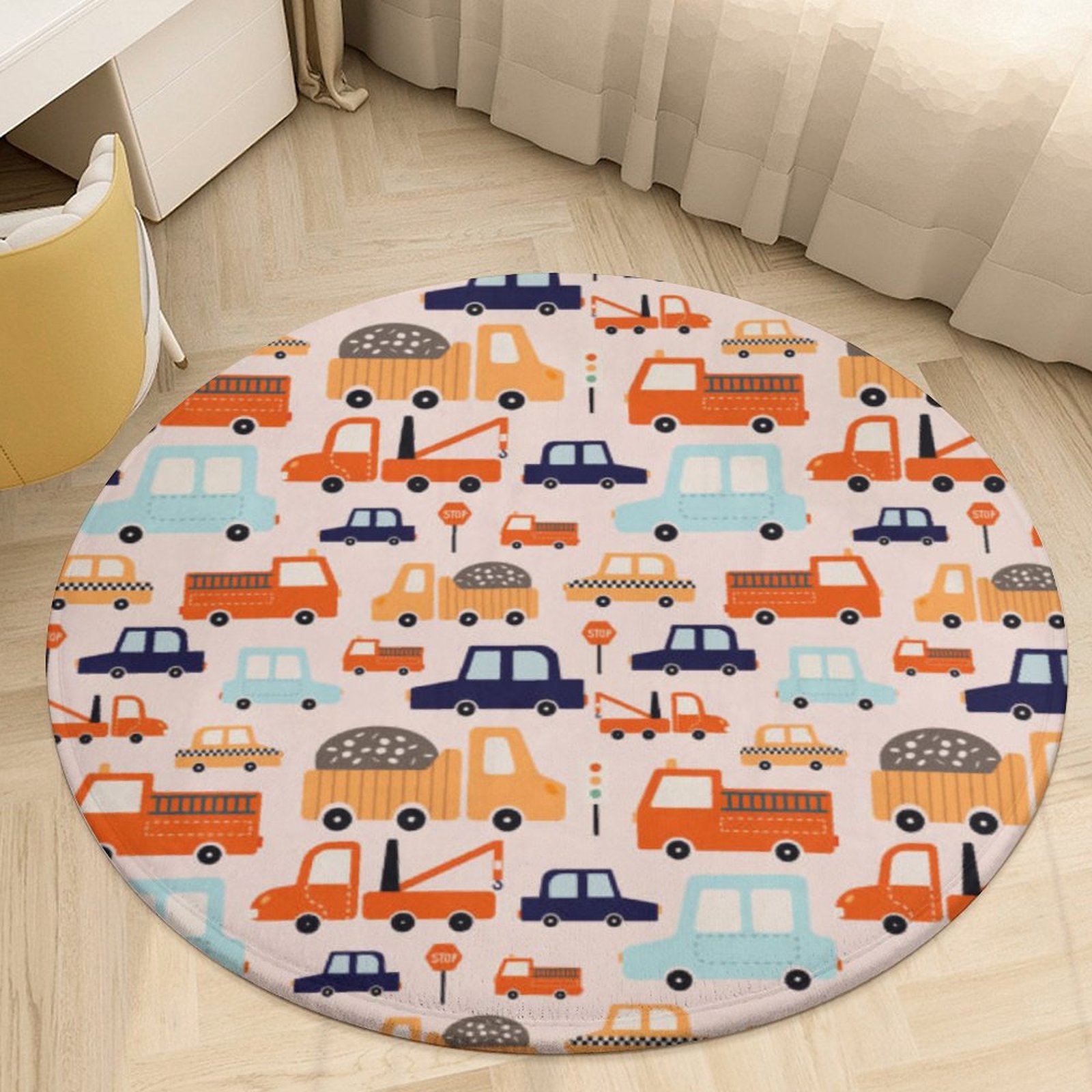 Cartoon Engineering Car Round Area Rugs for Bedroom Living Room, 5FT ...