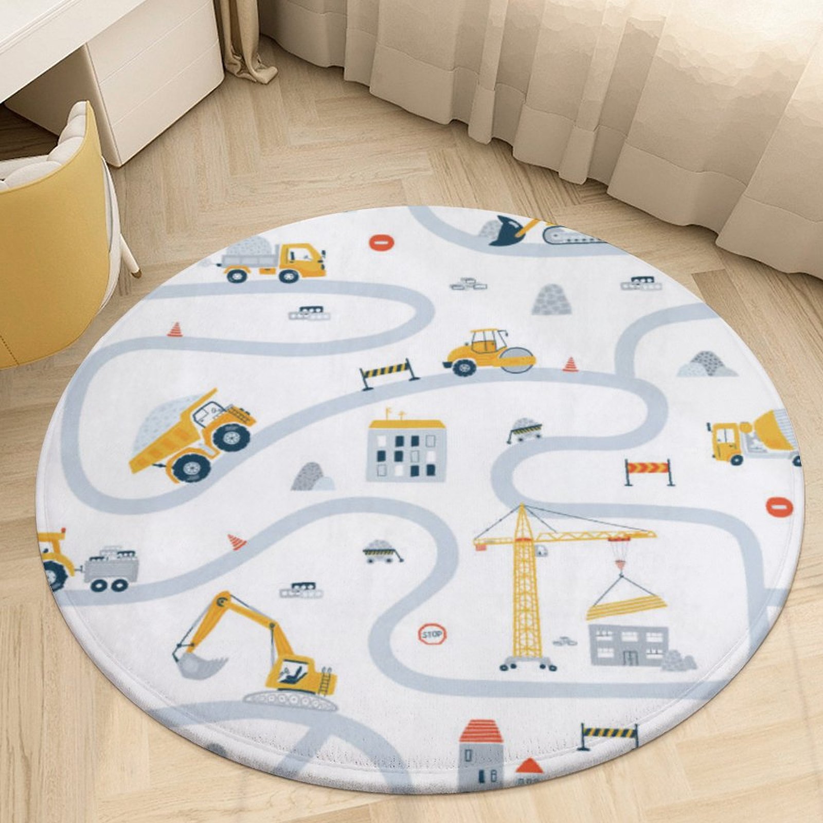 Cartoon Engineering Car Round Area Rugs for Bedroom Living Room, 5FT ...