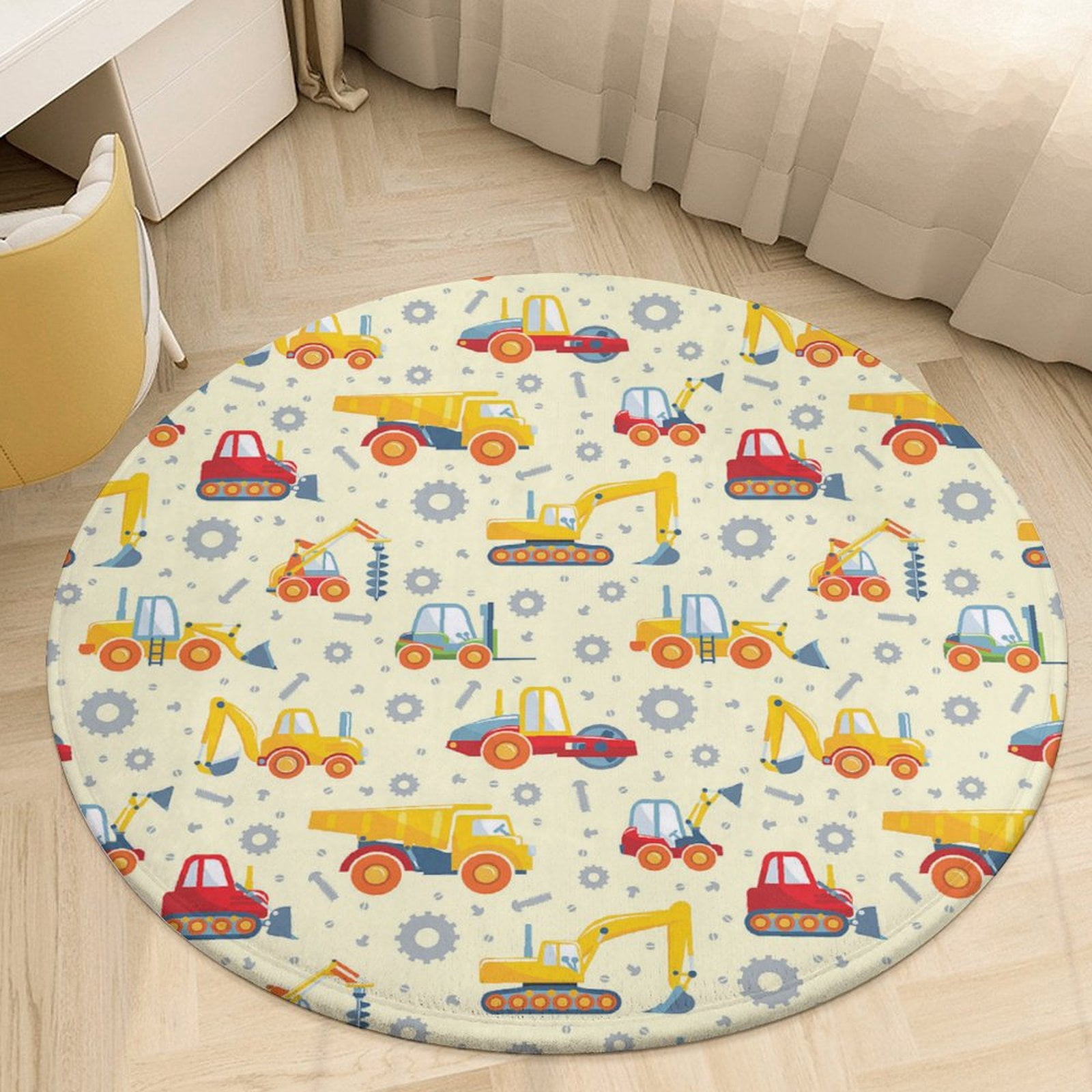 Cartoon Engineering Car Round Area Rugs for Bedroom Living Room, 5FT ...