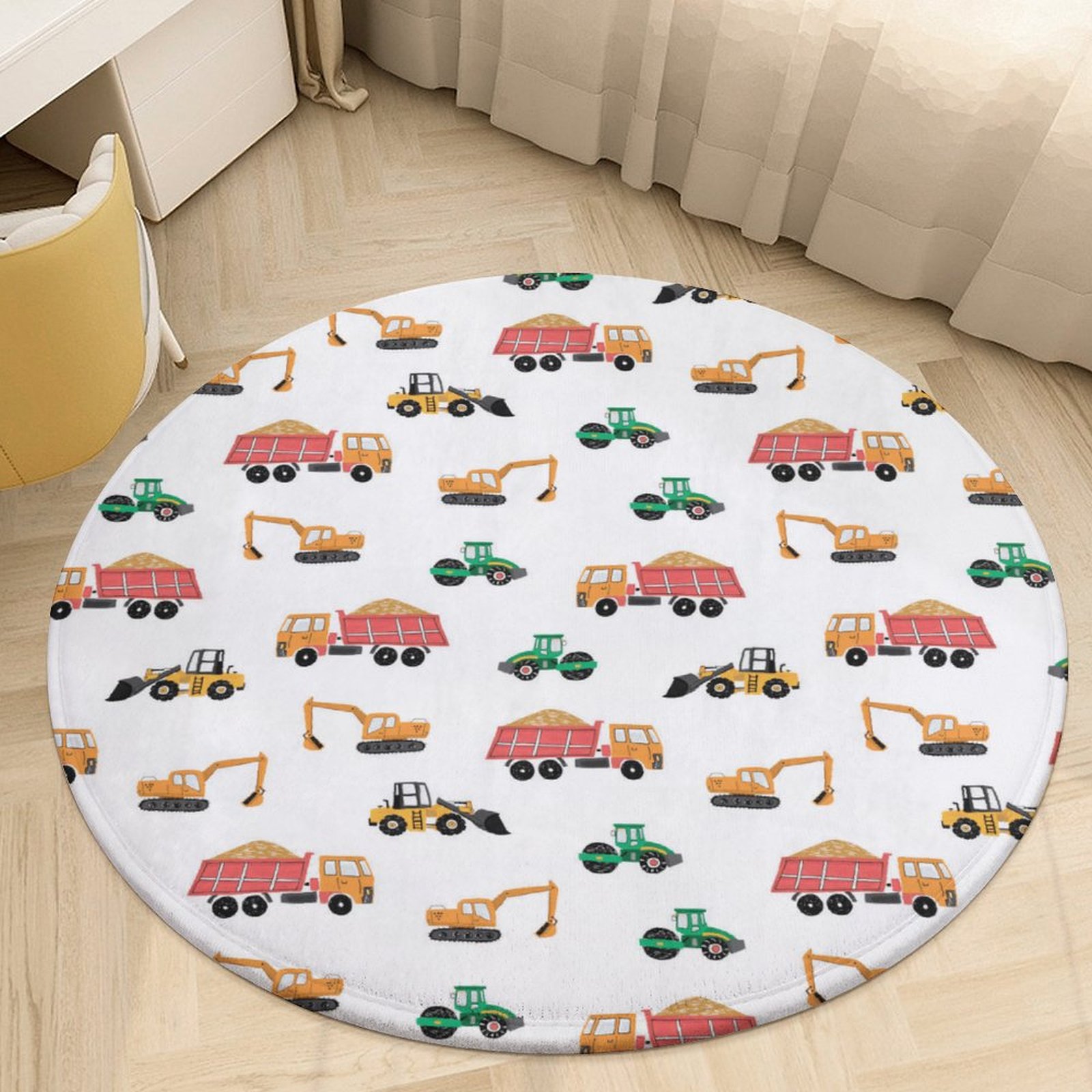 Cartoon Engineering Car Round Area Rugs for Bedroom Living Room, 5FT ...