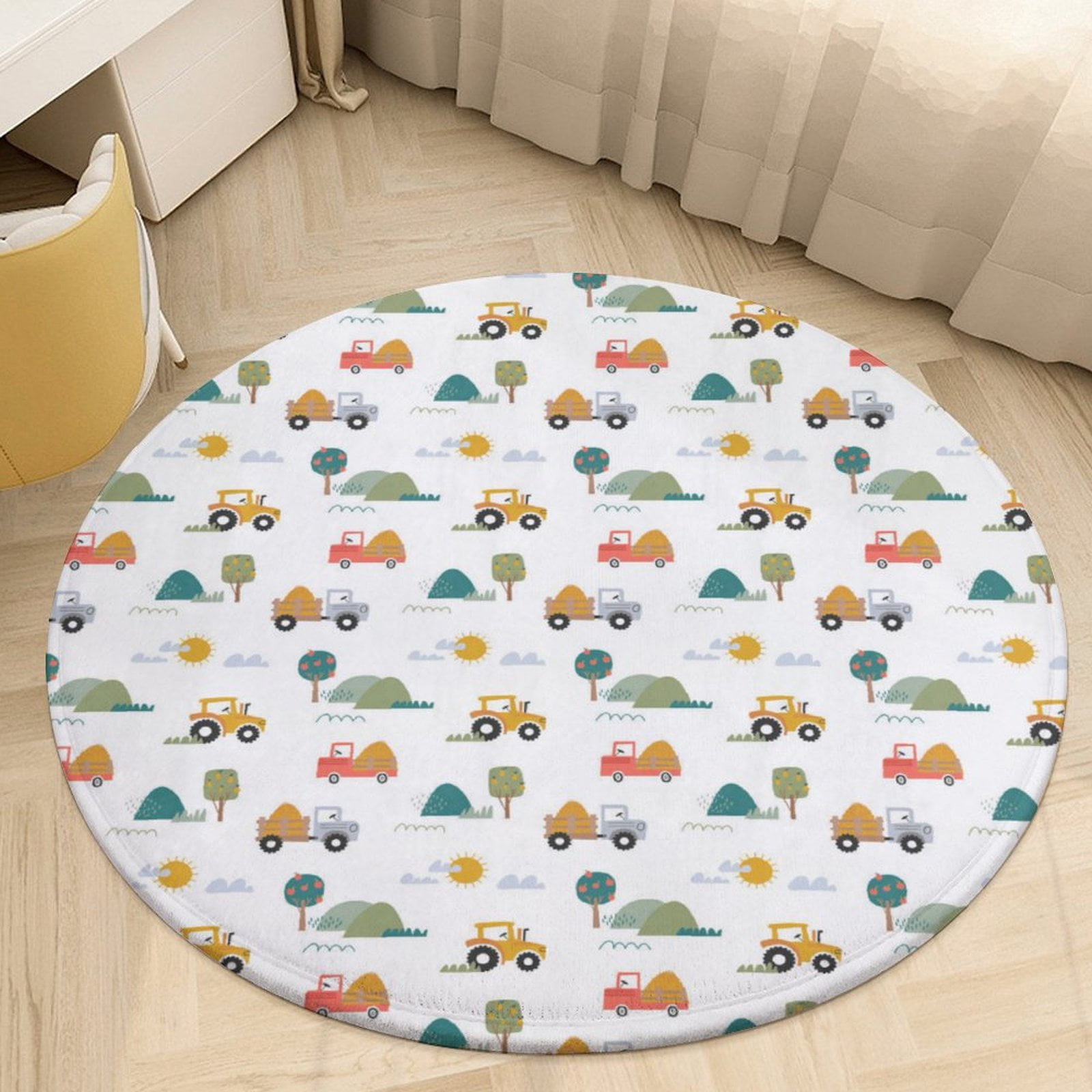 Cartoon Engineering Car Round Area Rugs for Bedroom Living Room, 5FT ...