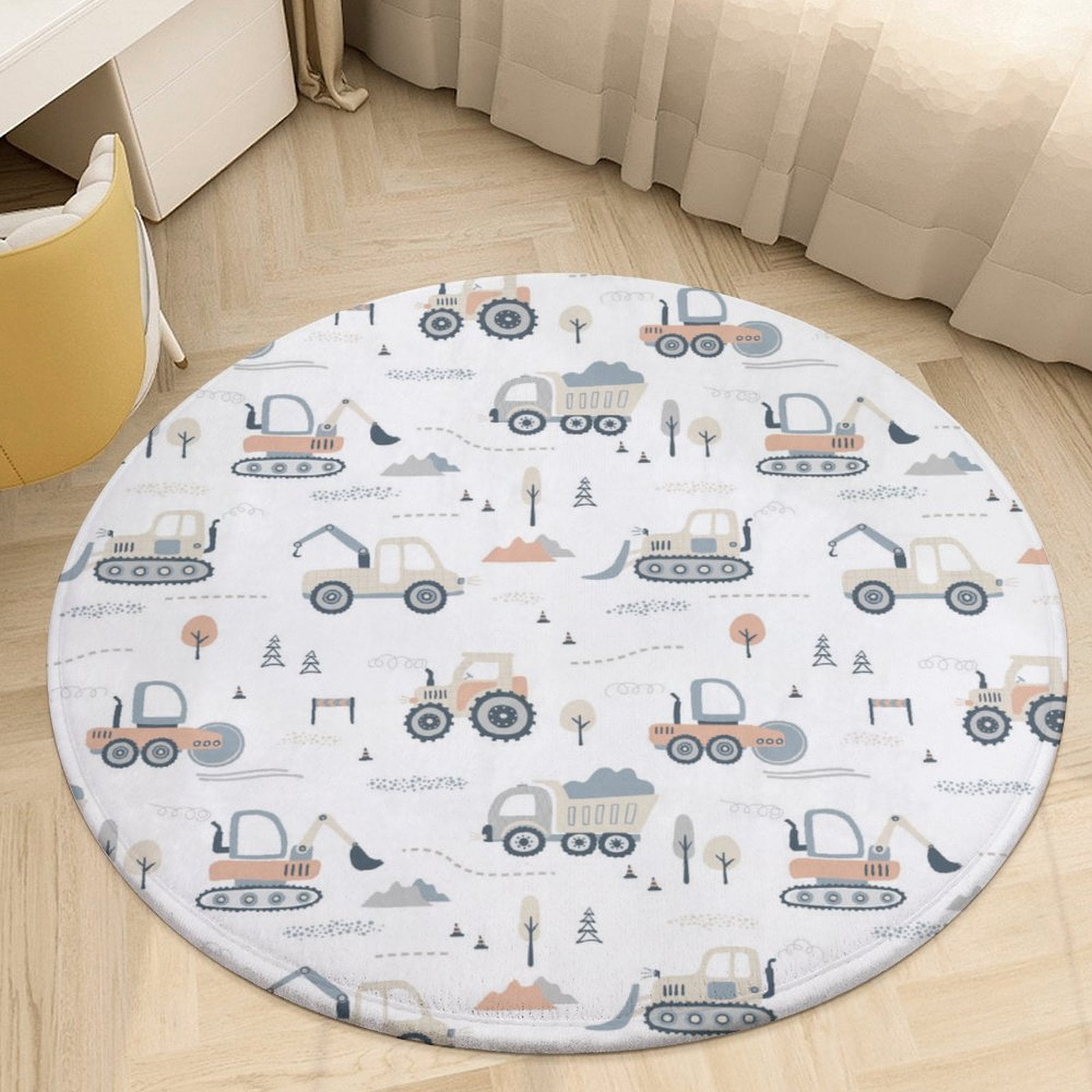 Cartoon Engineering Car Round Area Rugs for Bedroom Living Room, 5FT ...