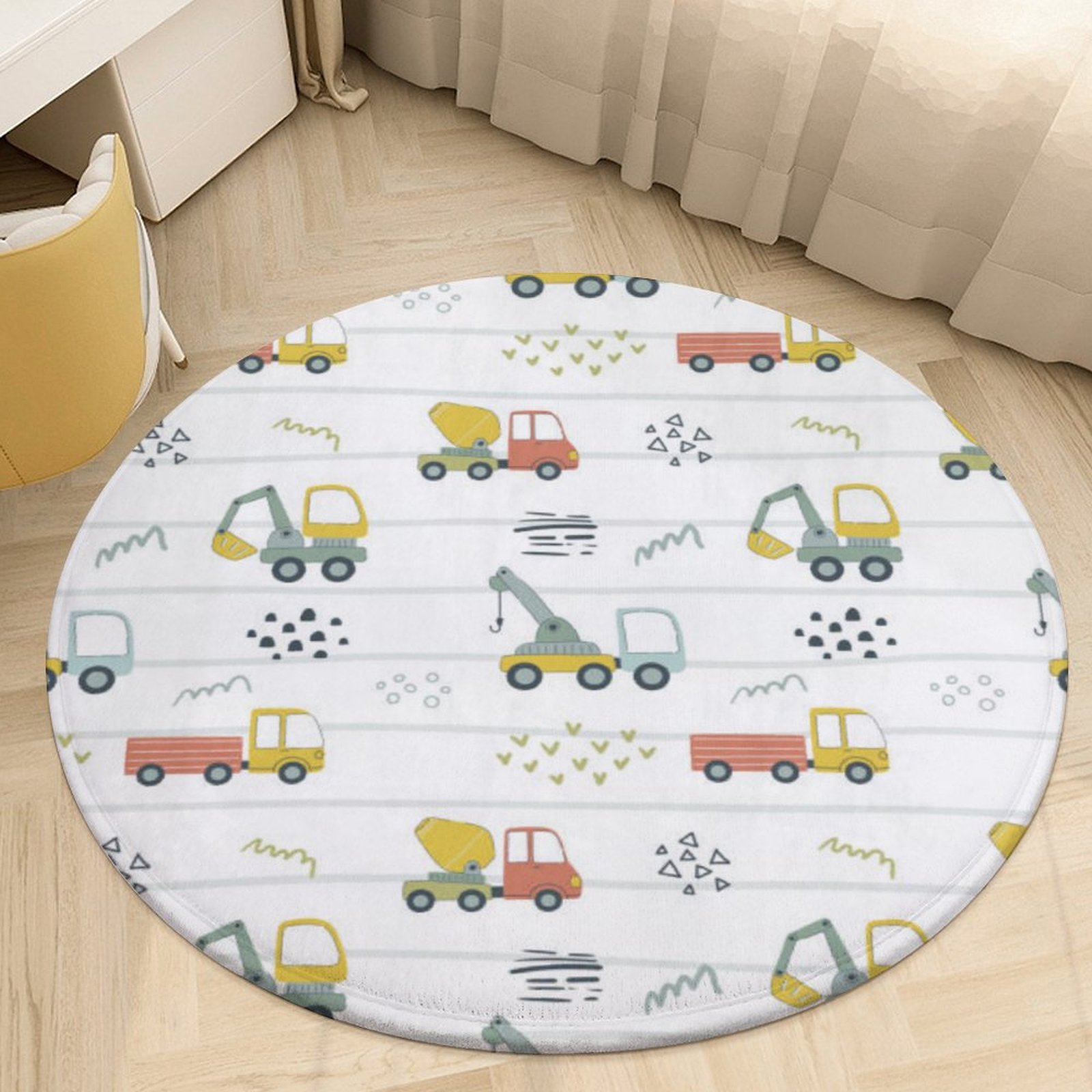Cartoon Engineering Car Round Area Rugs for Bedroom Living Room, 5FT ...