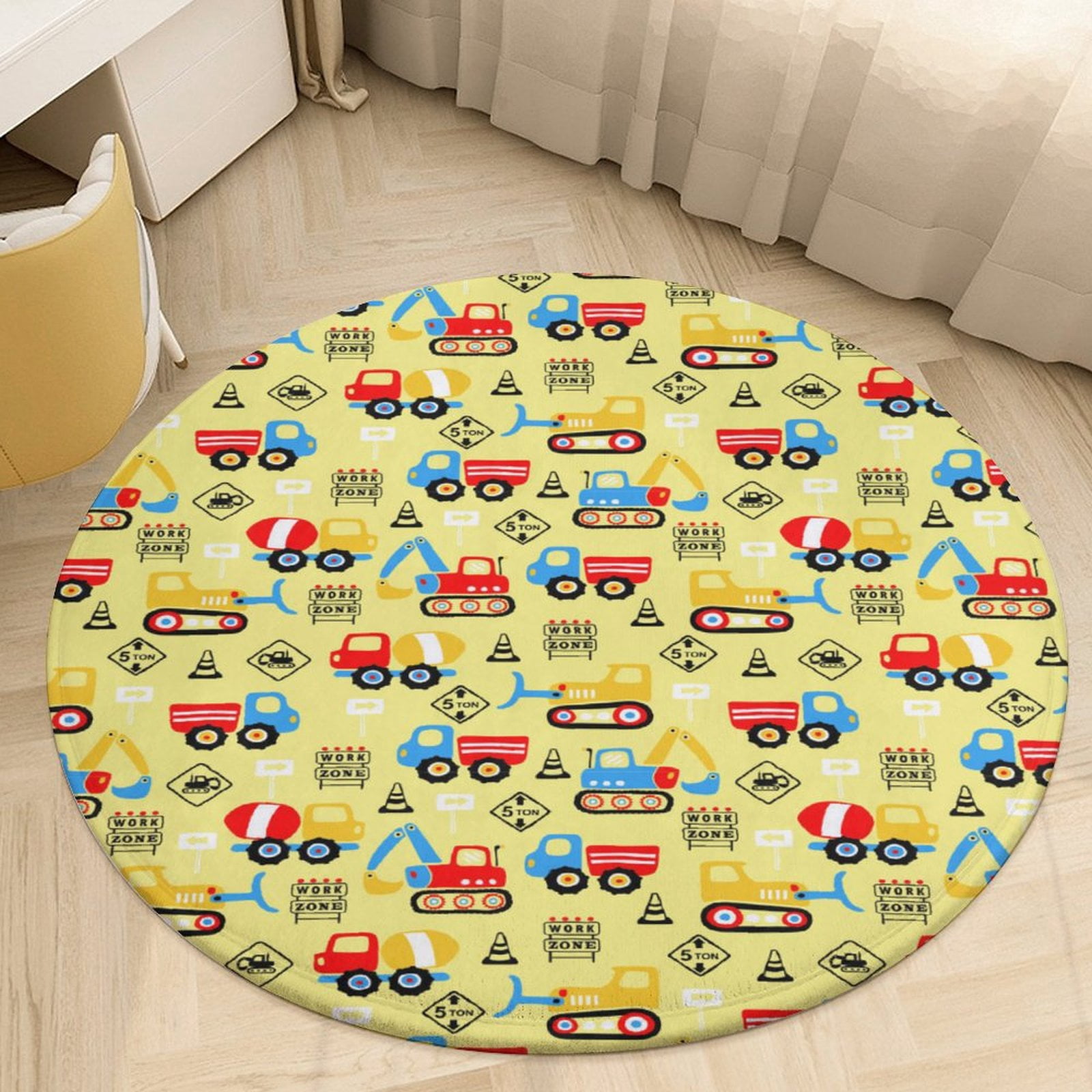 Cartoon Engineering Car Round Area Rugs for Bedroom Living Room, 5FT ...