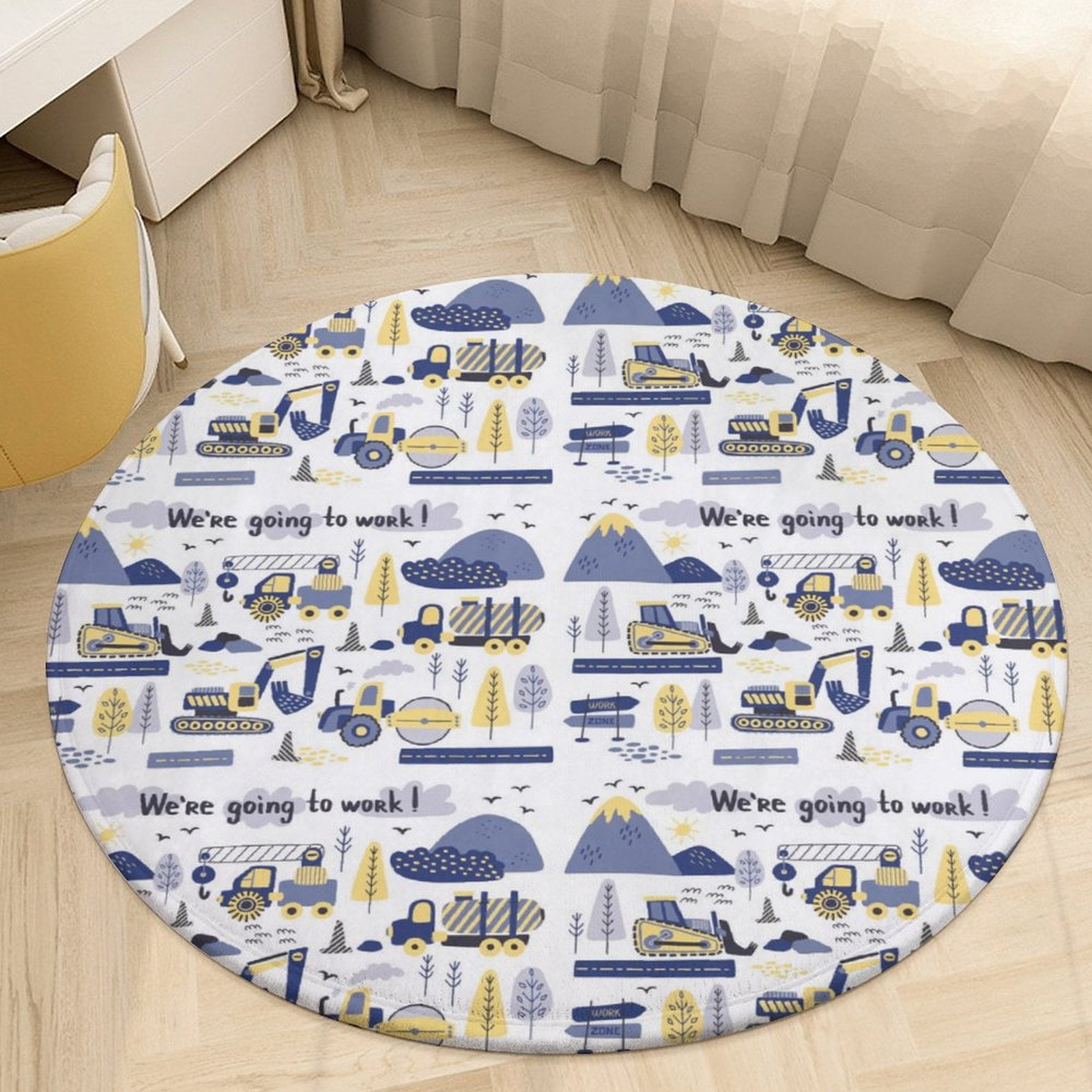Cartoon Engineering Car Round Area Rugs for Bedroom Living Room, 5FT ...