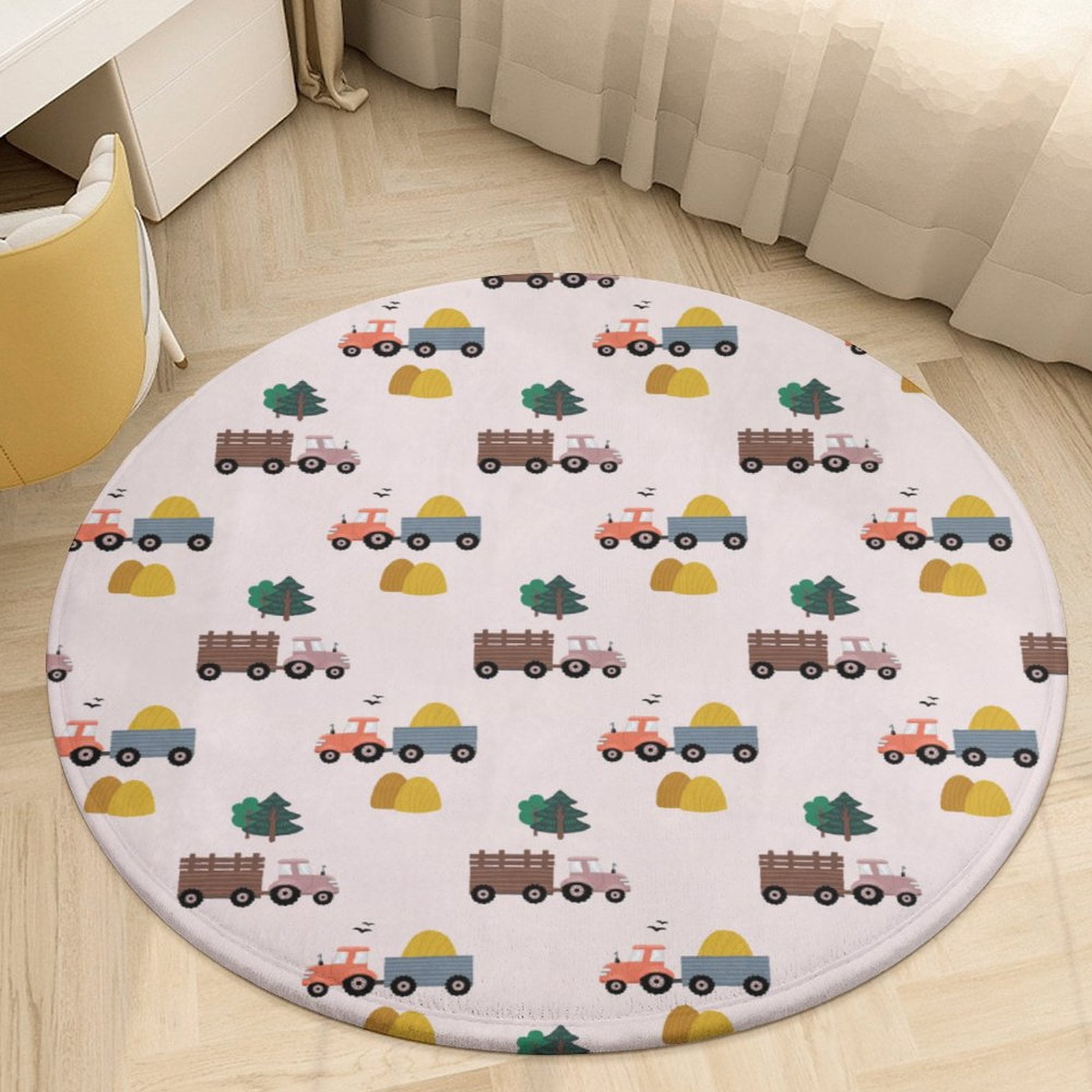 Cartoon Engineering Car Round Area Rugs for Bedroom Living Room, 5FT ...