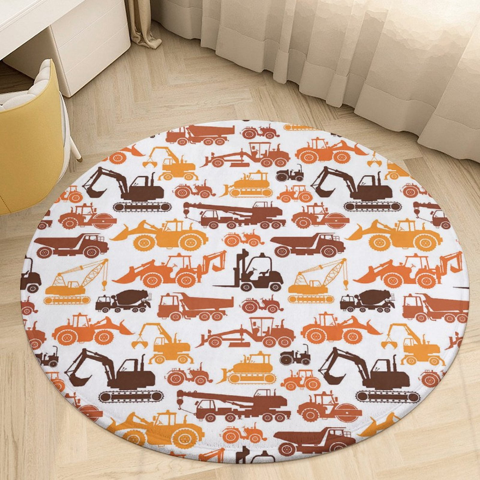 Cartoon Engineering Car Round Area Rugs for Bedroom Living Room, 5FT ...
