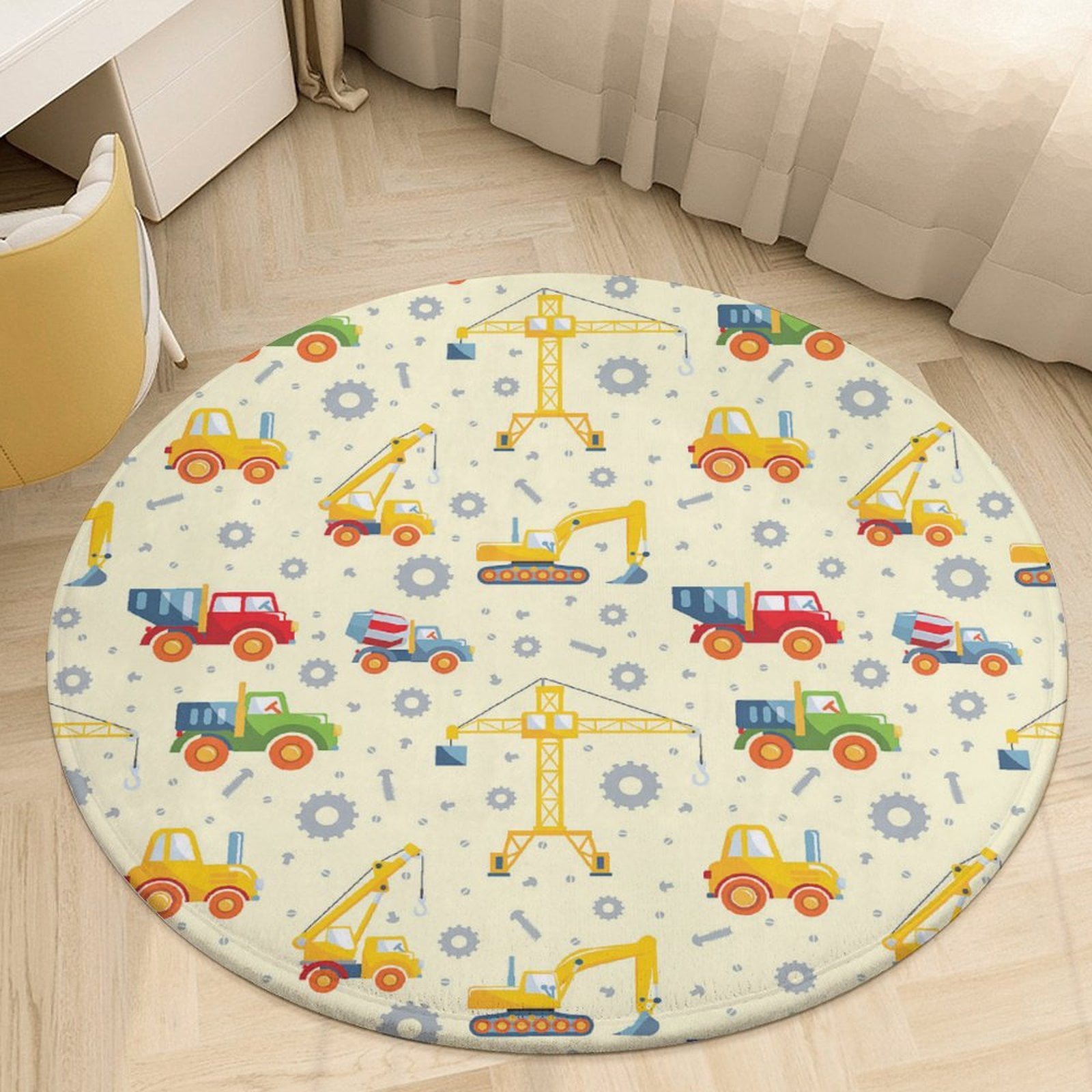 Cartoon Engineering Car Round Area Rugs for Bedroom Living Room, 5FT ...