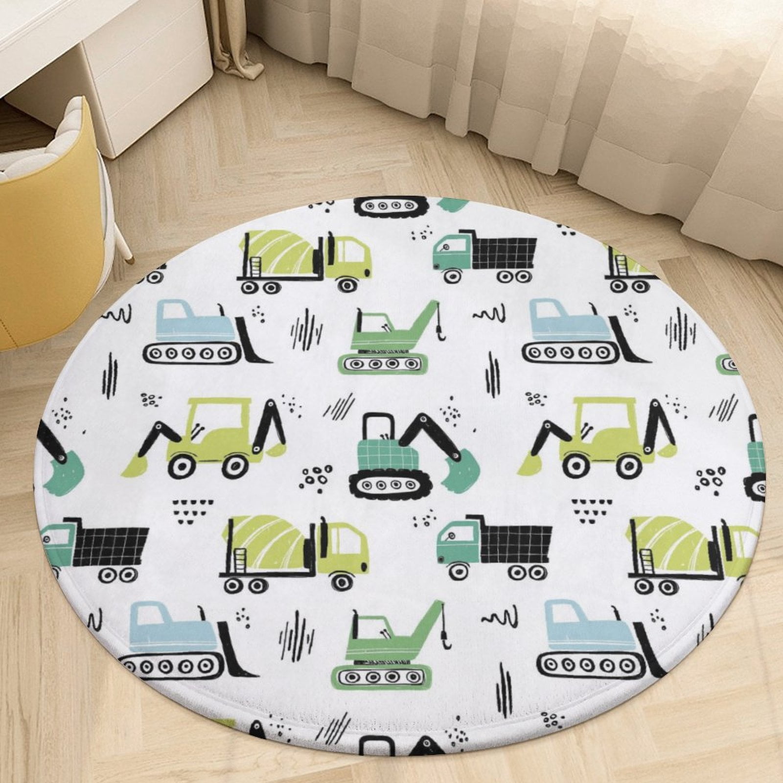 Cartoon Engineering Car Round Area Rugs for Bedroom Living Room, 6FT ...