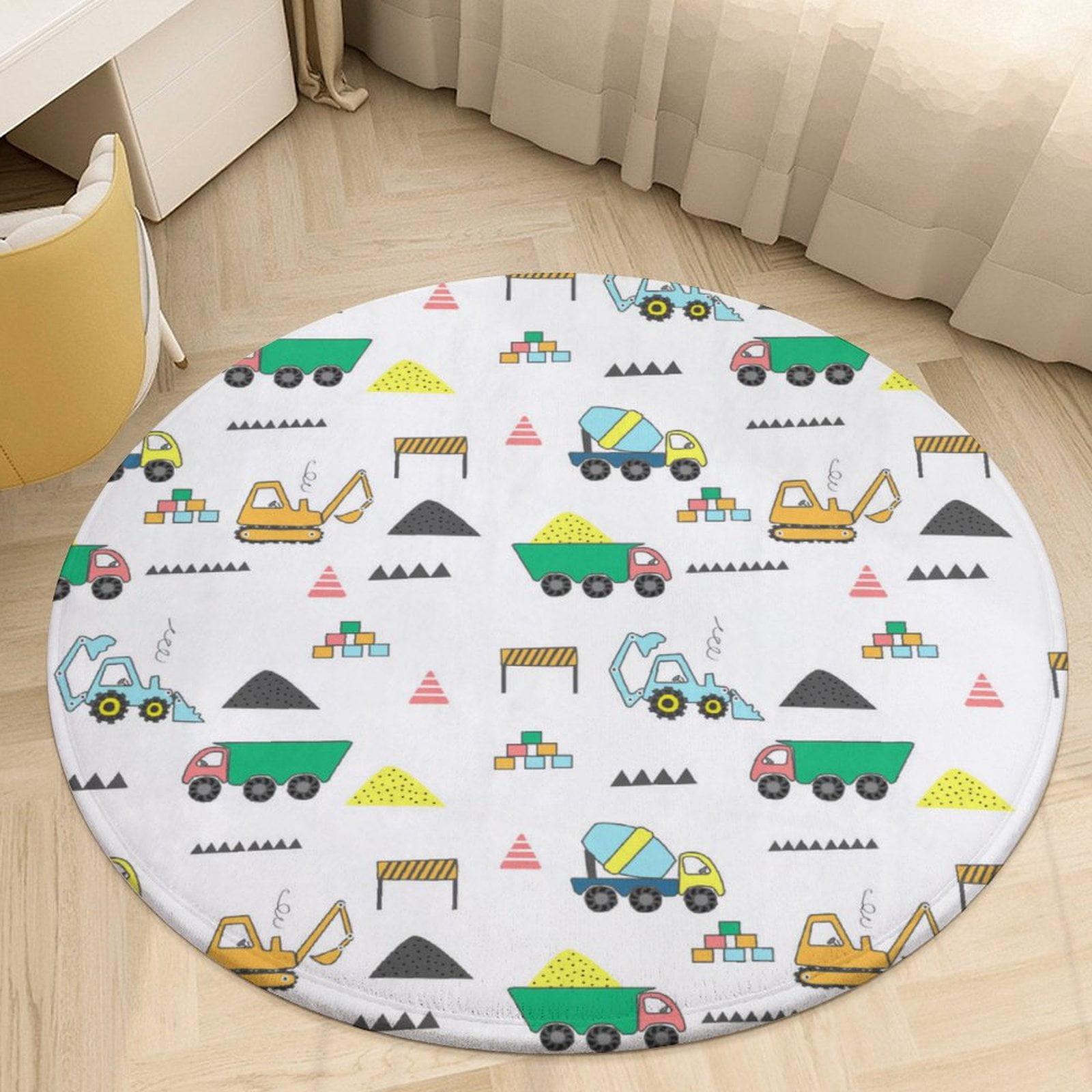 Cartoon Engineering Car Round Area Rugs for Bedroom Living Room, 6FT ...
